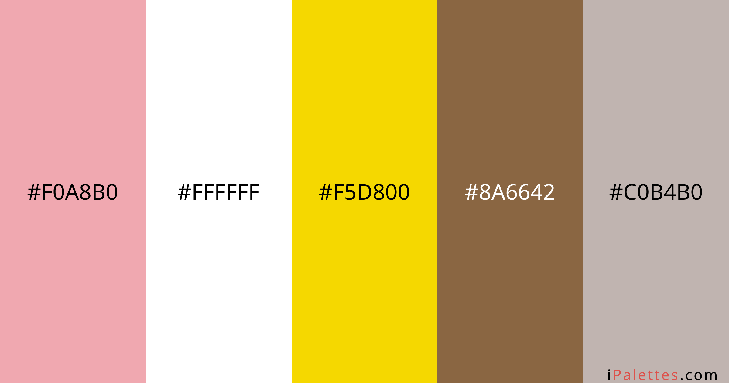Neapolitan Color Palette and colors #F0A8B0 #FFFFFF #F5D800 #8A6642 # ...