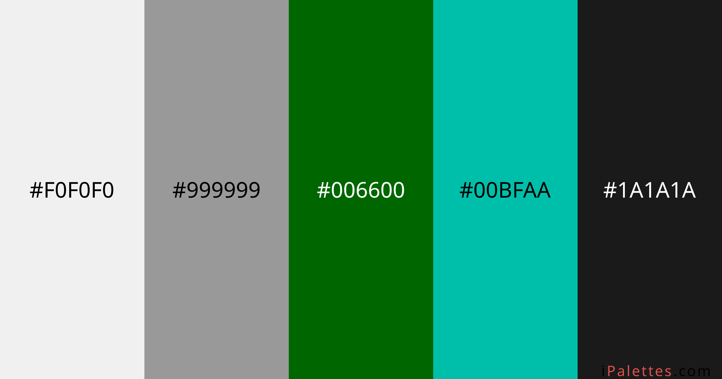 Journey to Olo Color Palette and colors #F0F0F0 #999999 #006600 #00BFAA ...