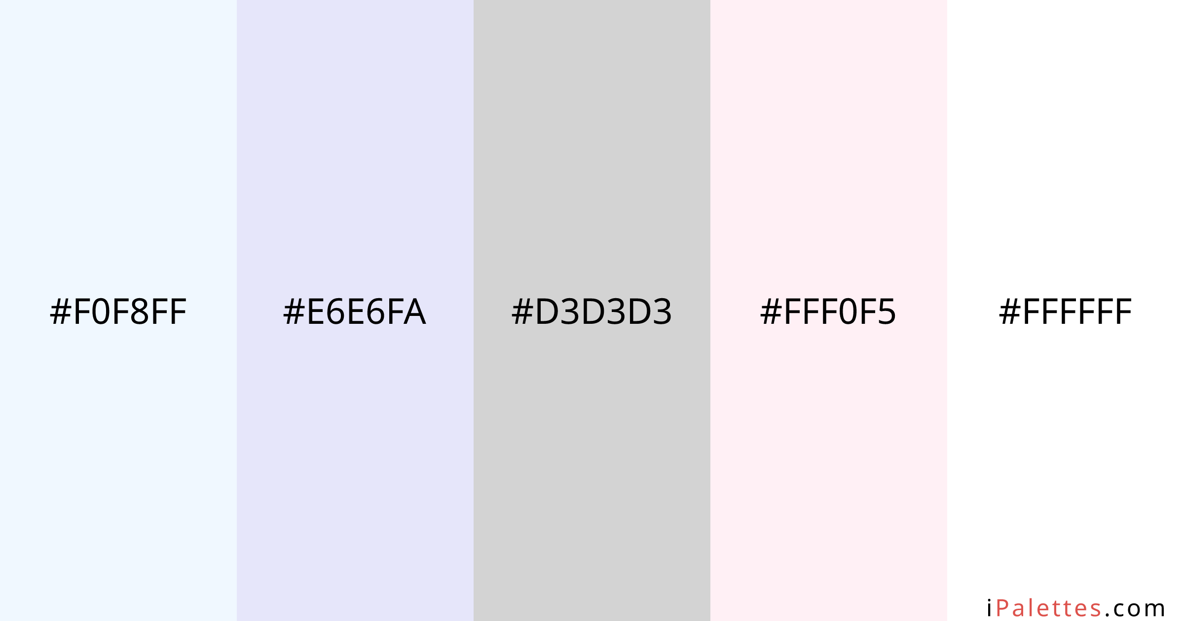 Angelic Color Palette and colors #F0F8FF #E6E6FA #D3D3D3 #FFF0F5 # ...