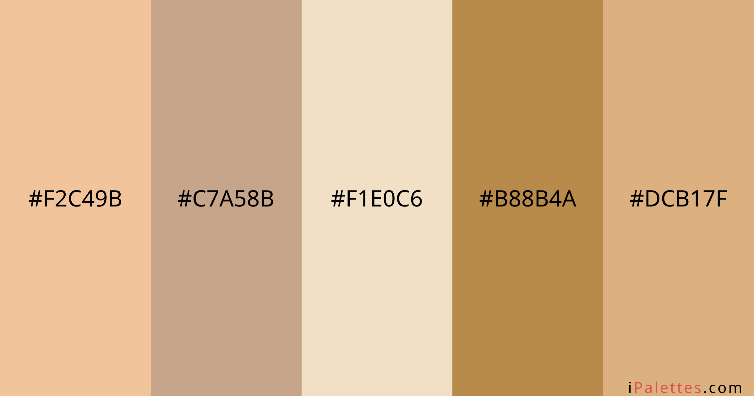 Desert Mirage Color Palette and colors #F2C49B #C7A58B #F1E0C6 #B88B4A ...