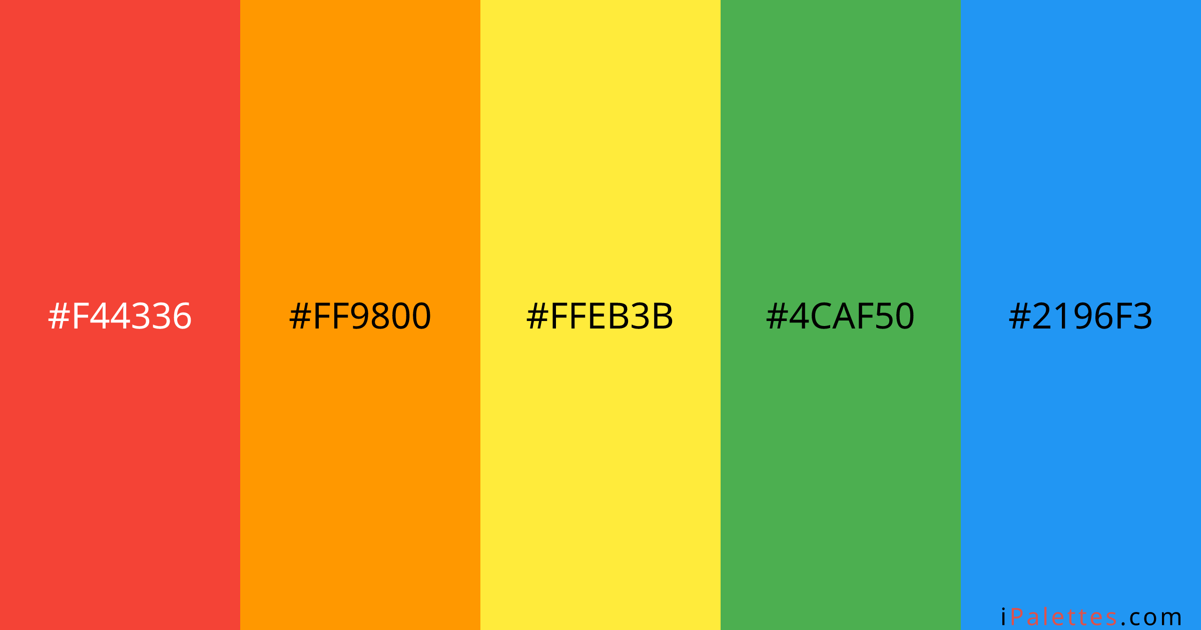 Retro Color Palette and colors #F44336 #FF9800 #FFEB3B #4CAF50 #2196F3 ...