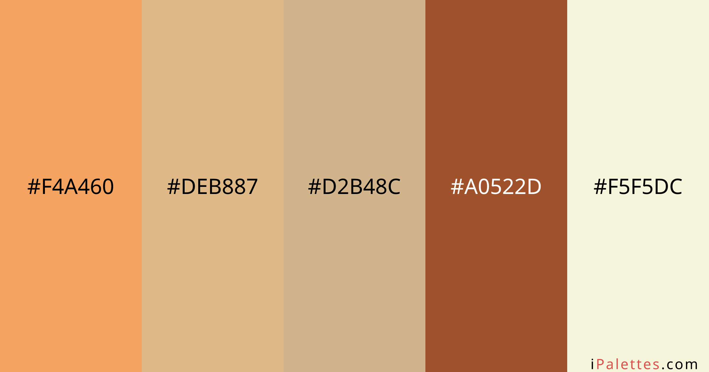 Desert Color Palette and colors #F4A460 #DEB887 #D2B48C #A0522D #F5F5DC ...