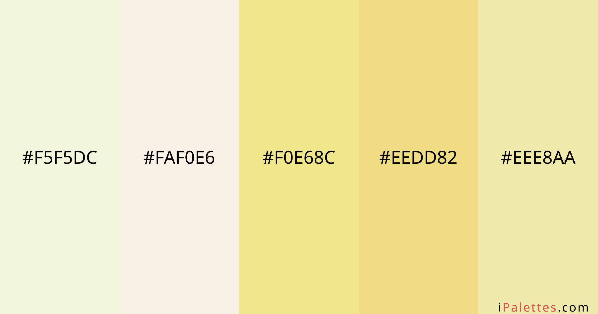 Champagne Color Palette and colors #F5F5DC #FAF0E6 #F0E68C #EEDD82 # ...