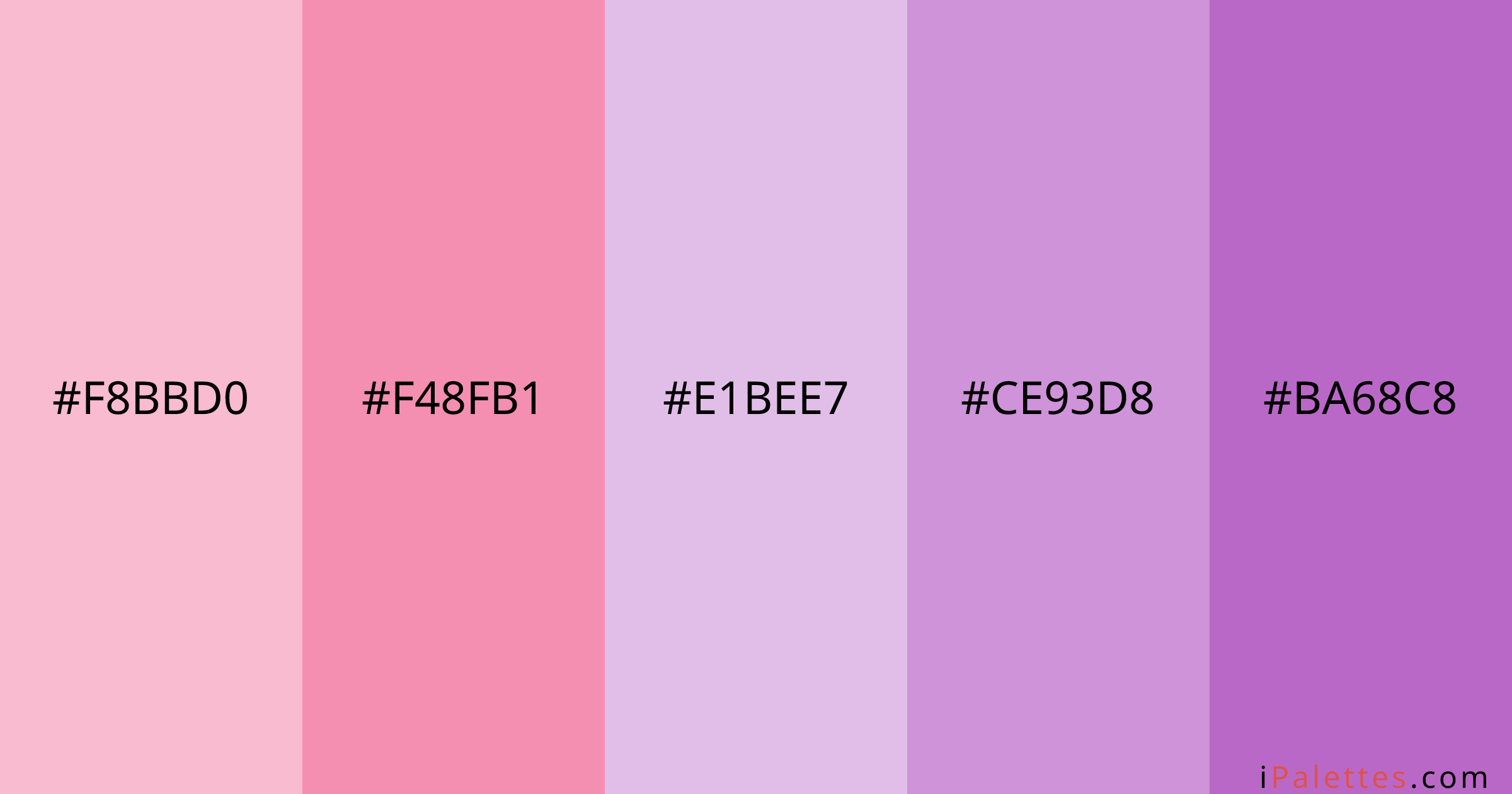 Floral Color Palette and colors #F8BBD0 #F48FB1 #E1BEE7 #CE93D8 #BA68C8 ...
