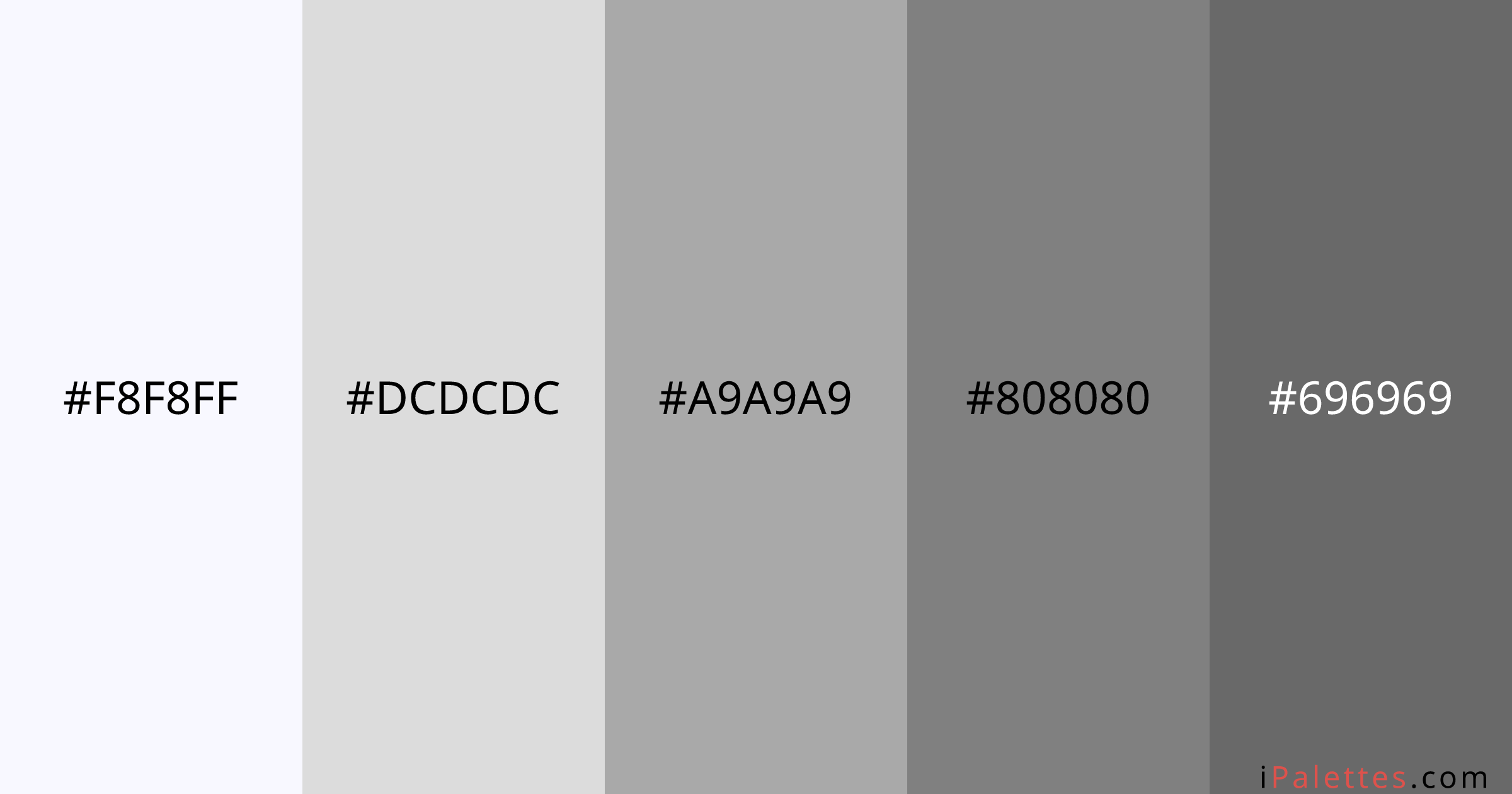 Winter Color Palette and colors #F8F8FF #DCDCDC #A9A9A9 #808080 #696969 ...