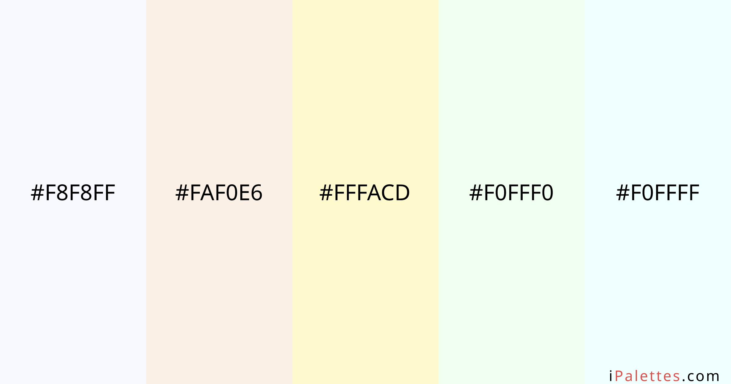 Aesthetic Color Palette and colors #F8F8FF #FAF0E6 #FFFACD #F0FFF0 # ...
