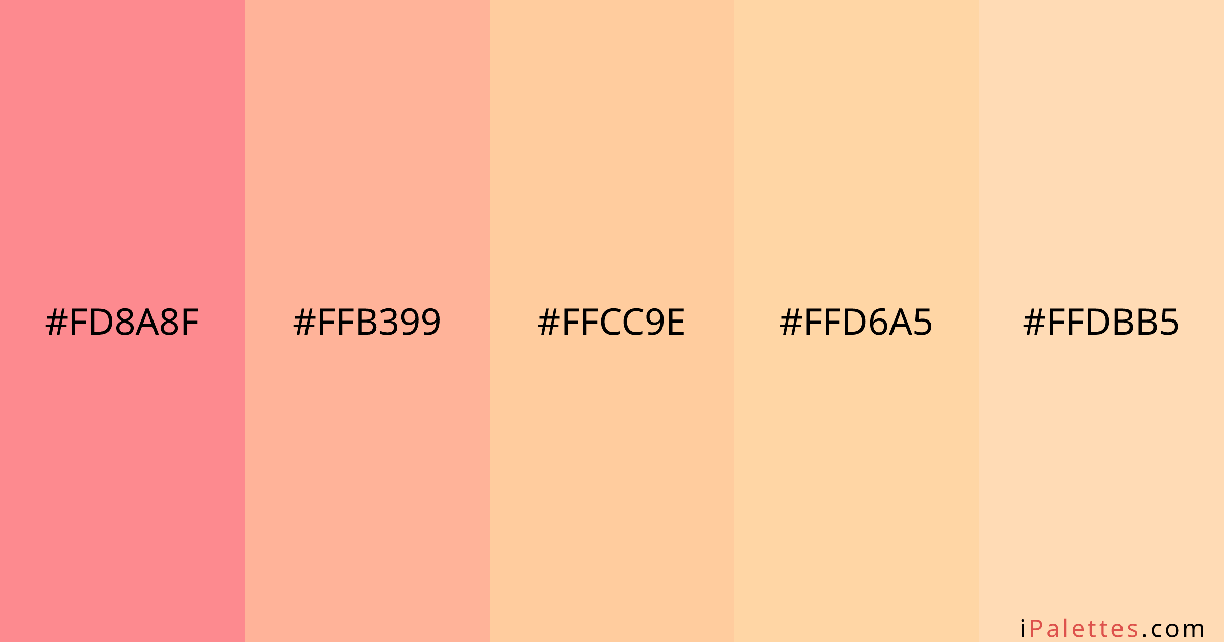Sunset Peach Color Palette and colors #FD8A8F #FFB399 #FFCC9E #FFD6A5 # ...