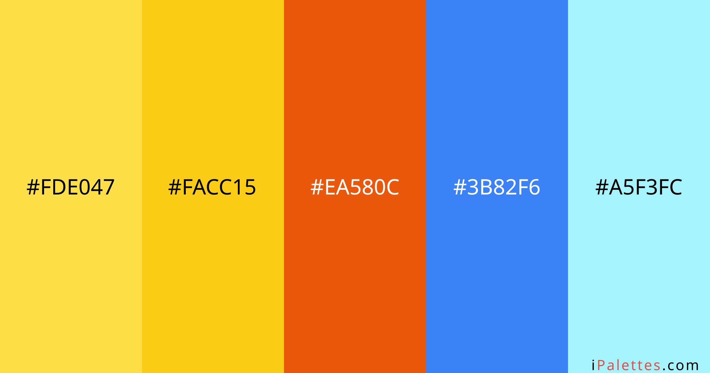 California Color Palette and colors #FDE047 #FACC15 #EA580C #3B82F6 # ...