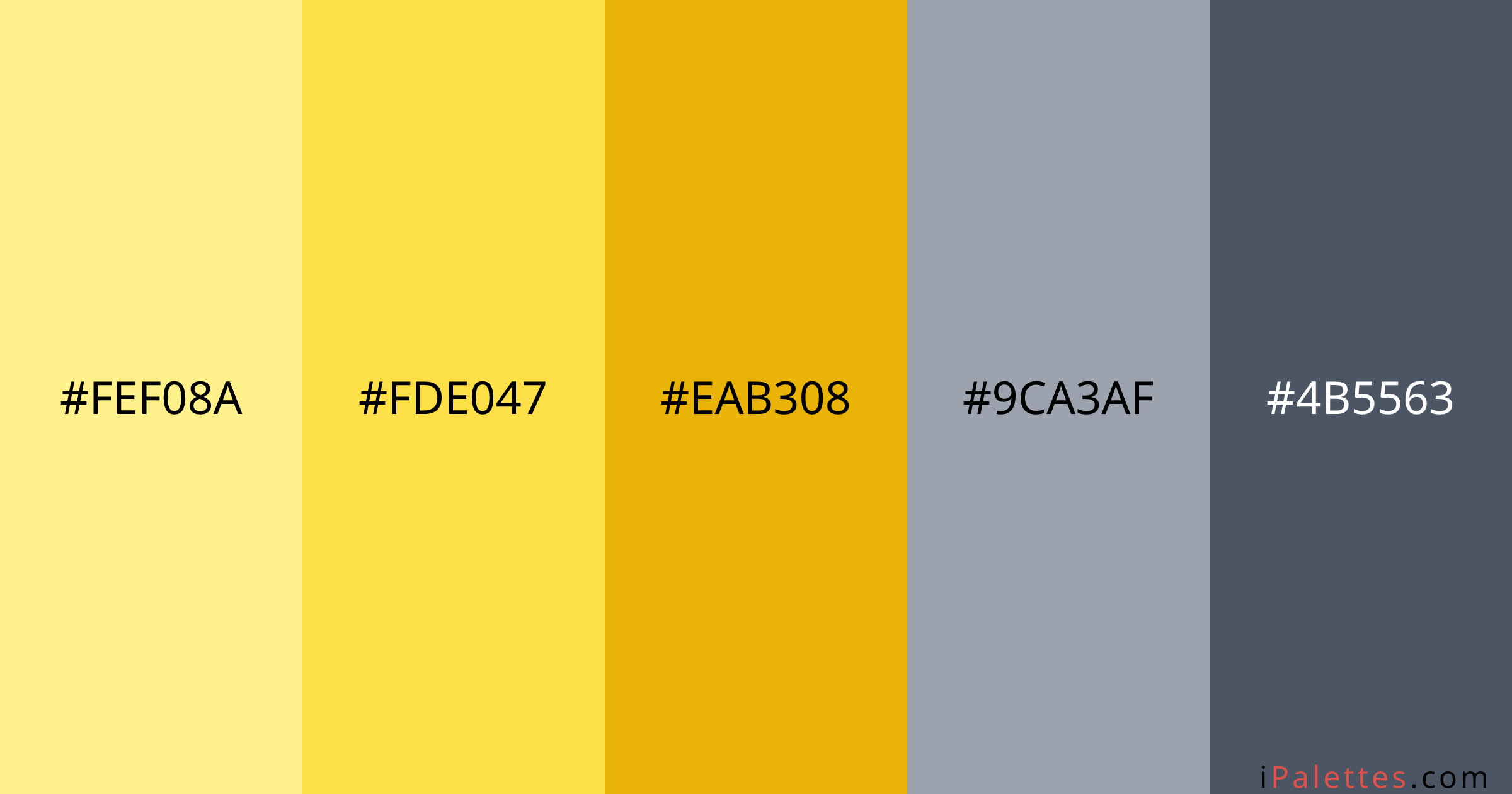 Yellow gray Color Palette and colors #FEF08A #FDE047 #EAB308 #9CA3AF ...