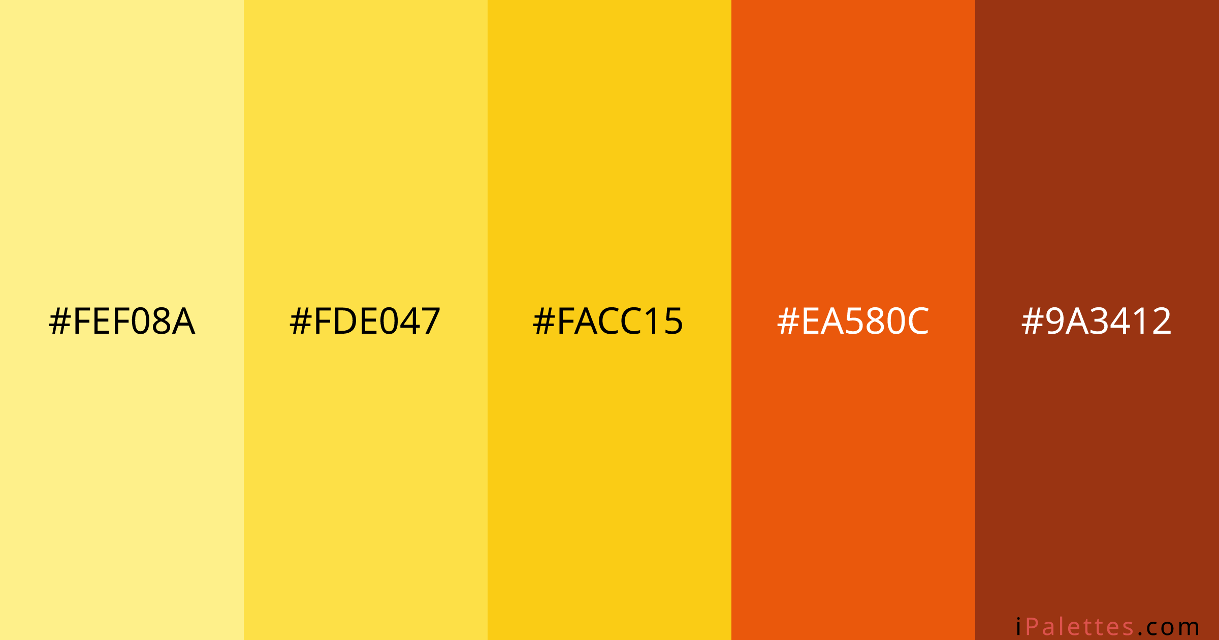Warm undertone Color Palette and colors #FEF08A #FDE047 #FACC15 #EA580C ...
