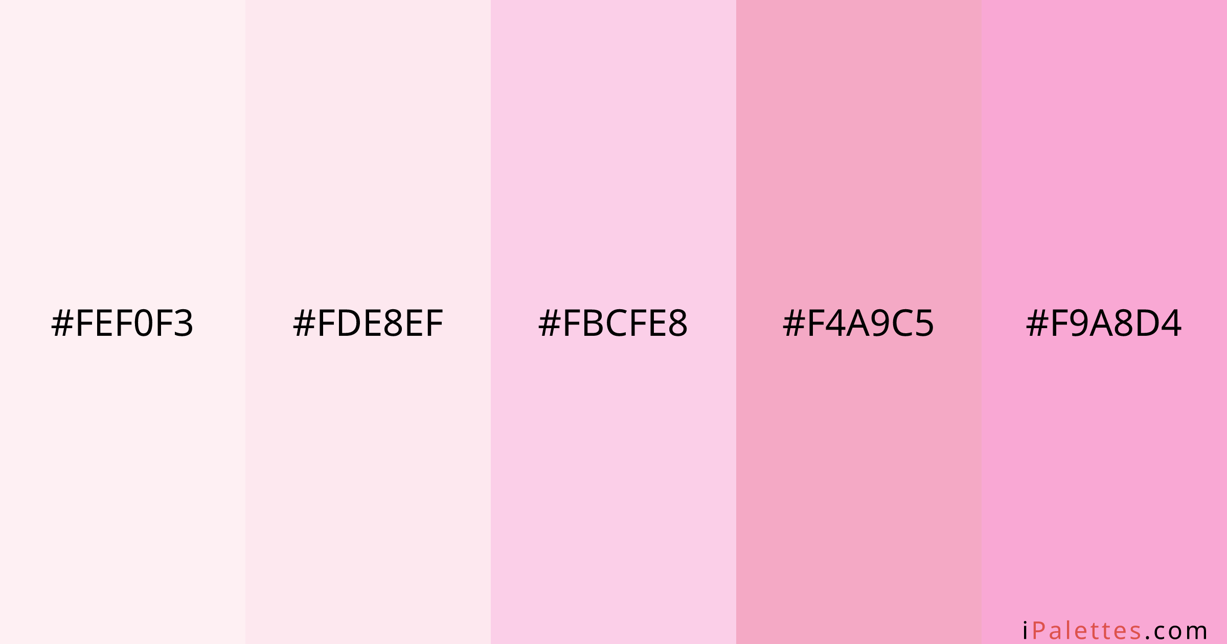 Pink and white Color Palette and colors #FEF0F3 #FDE8EF #FBCFE8 #F4A9C5 ...