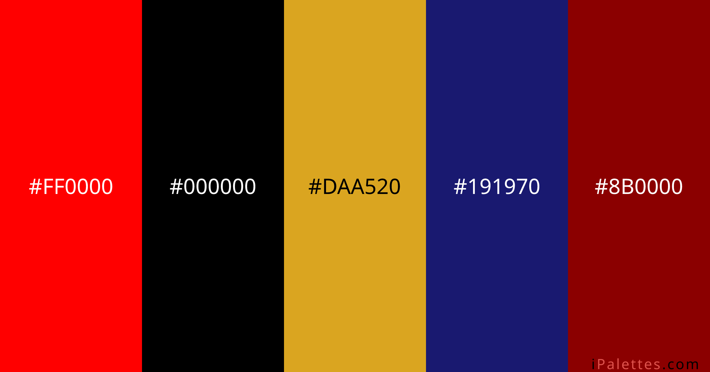 Fearless Color Palette and colors #FF0000 #000000 #DAA520 #191970 ...