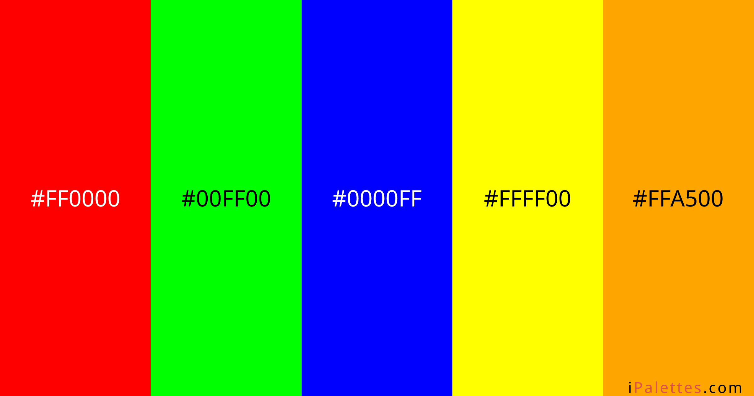 Game Color Palette and colors #FF0000 #00FF00 #0000FF #FFFF00 #FFA500 ...
