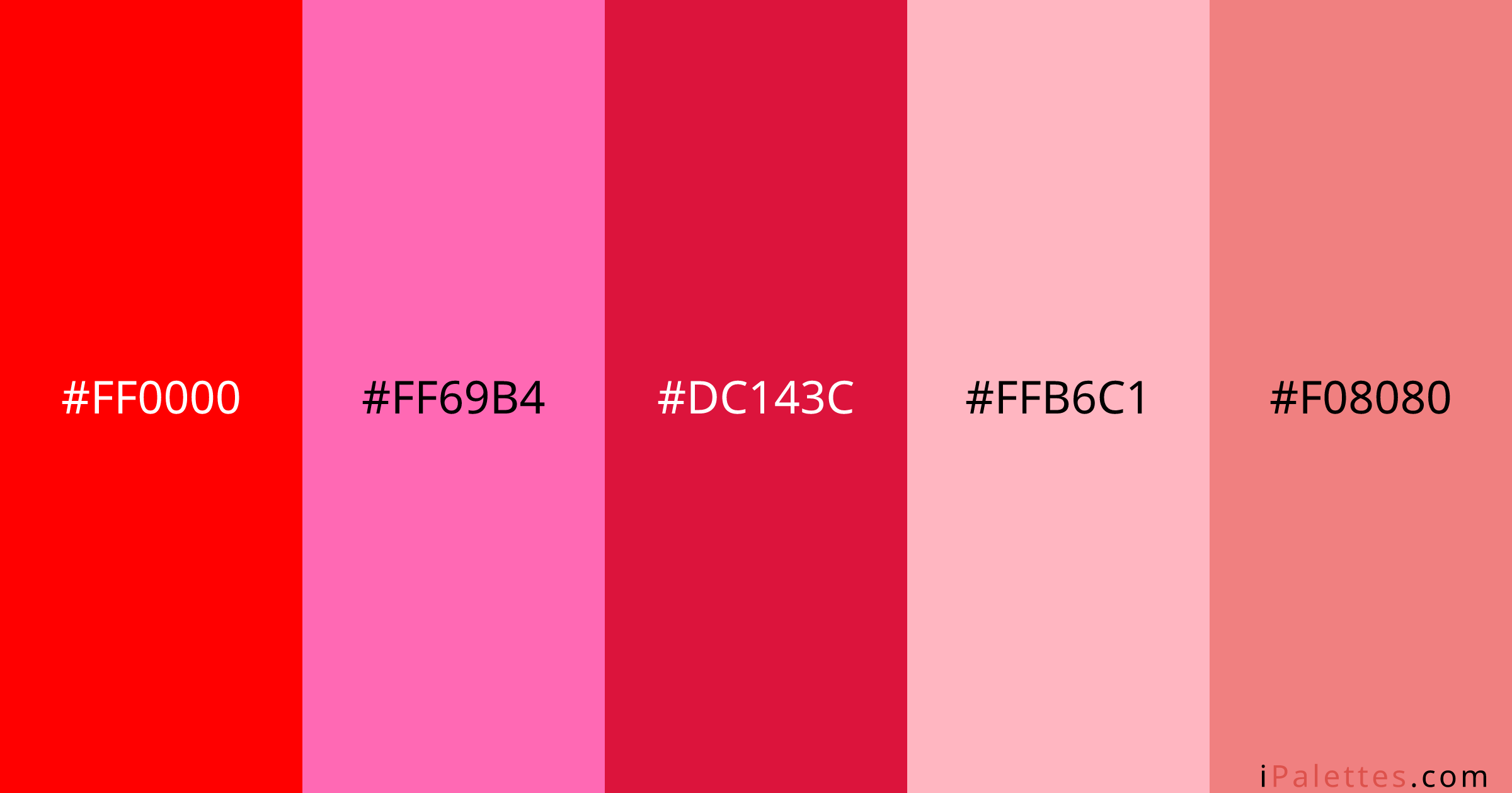 Strawberry Color Palette and colors #FF0000 #FF69B4 #DC143C #FFB6C1 # ...