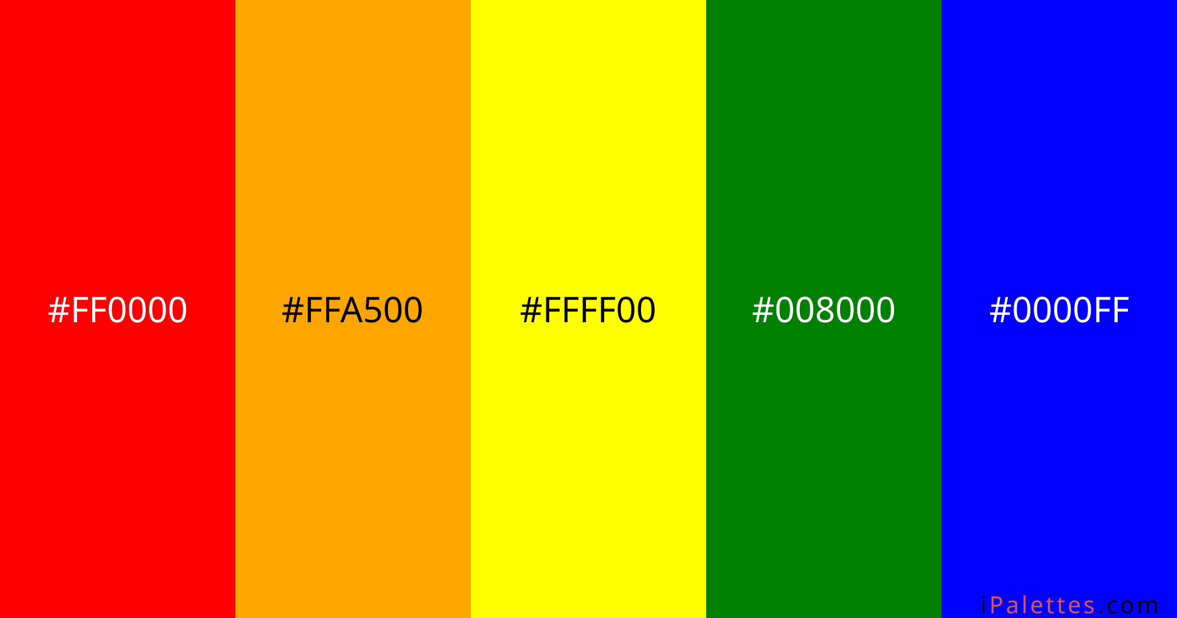 Food Color Palette and colors #FF0000 #FFA500 #FFFF00 #008000 #0000FF ...