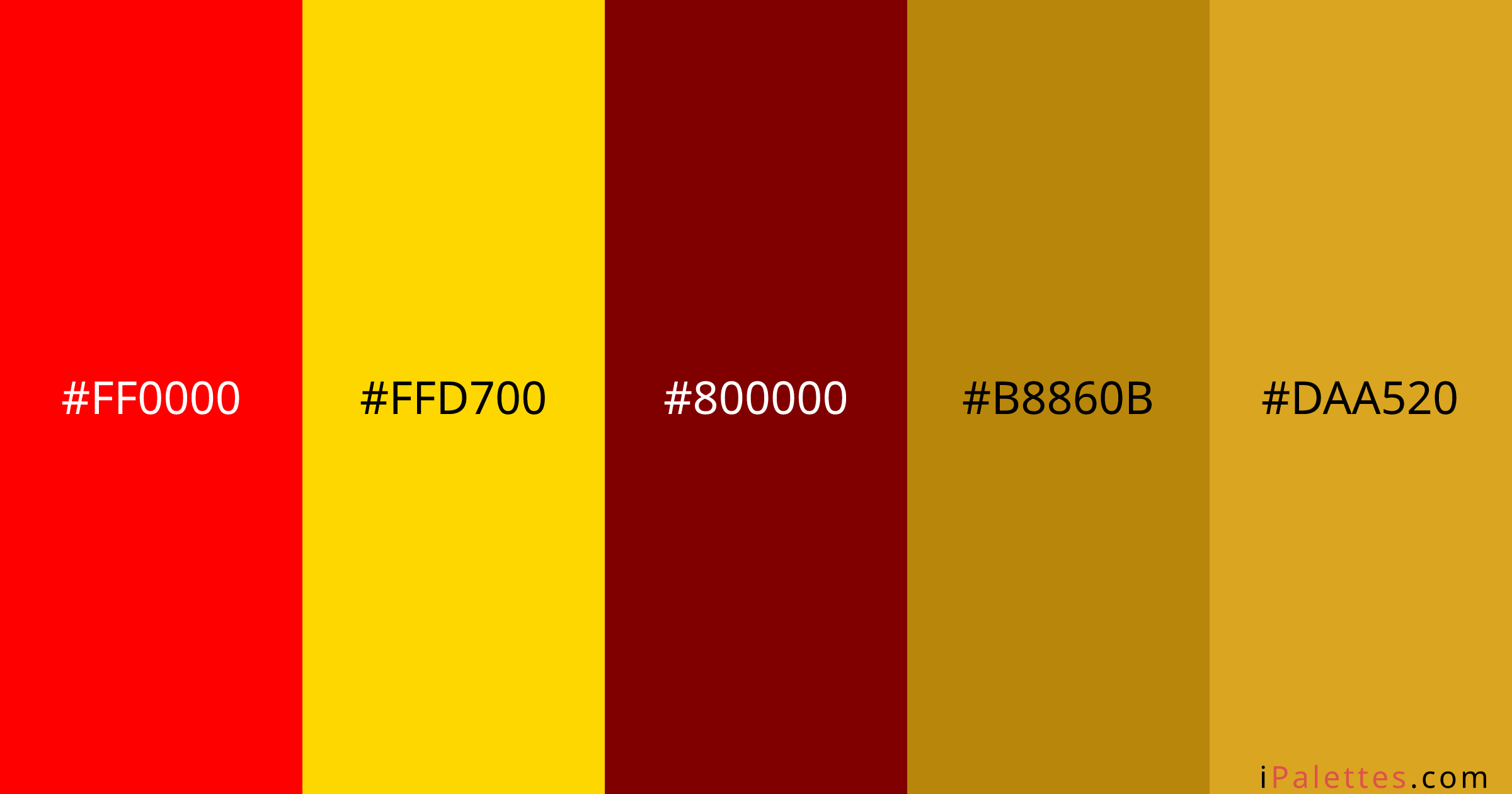 Red and gold Color Palette and colors #FF0000 #FFD700 #800000 #B8860B # ...