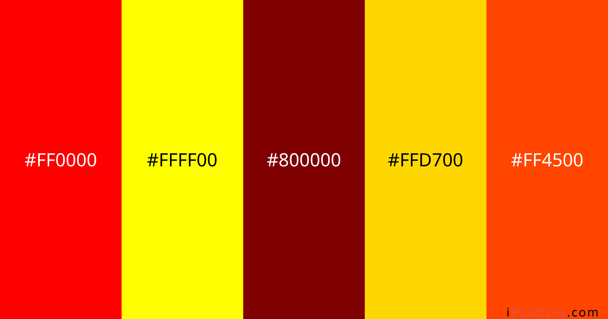 Red and yellow Color Palette and colors #FF0000 #FFFF00 #800000 #FFD700 ...