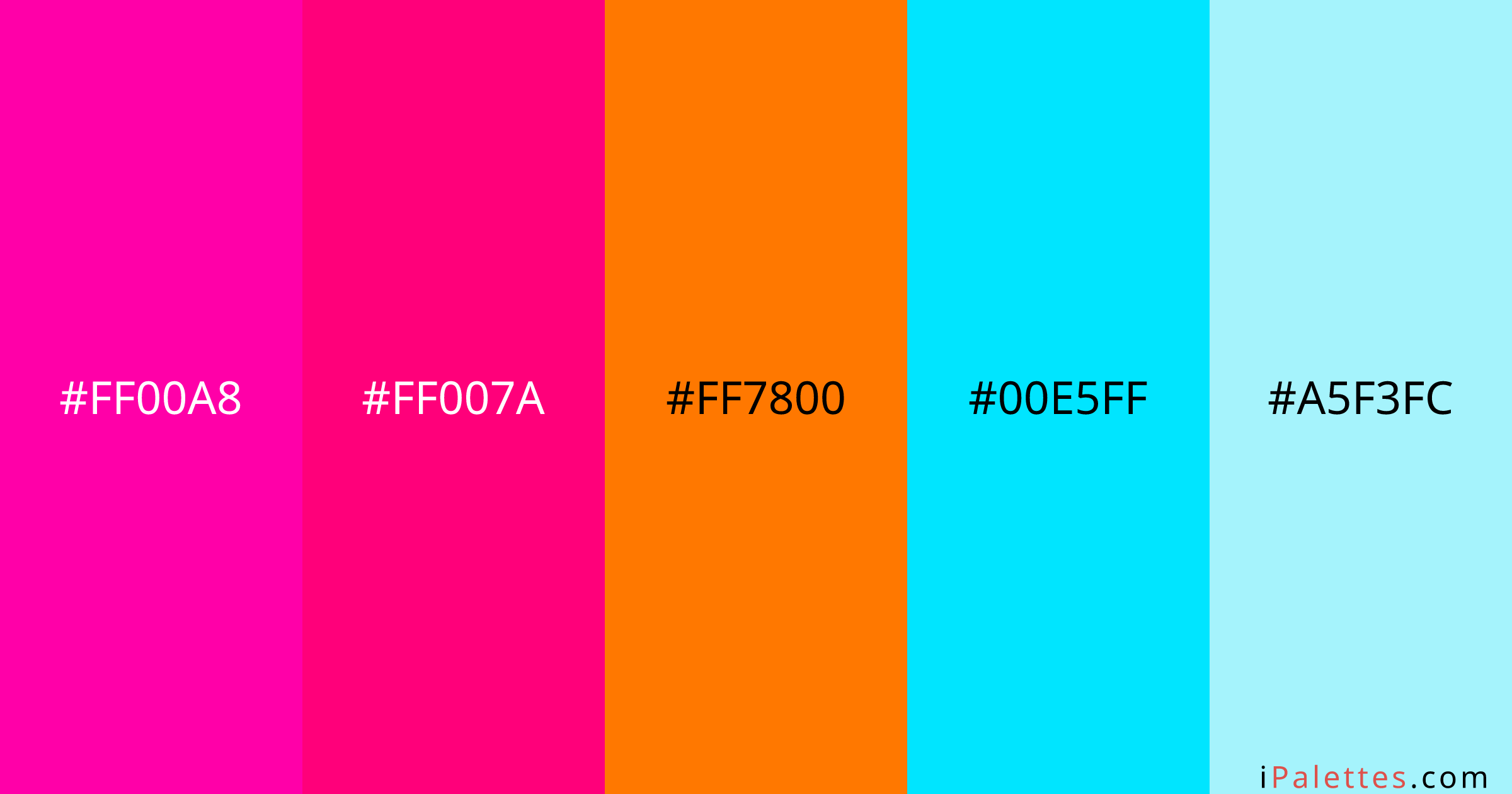 Hyperpop Color Palette and colors #FF00A8 #FF007A #FF7800 #00E5FF # ...