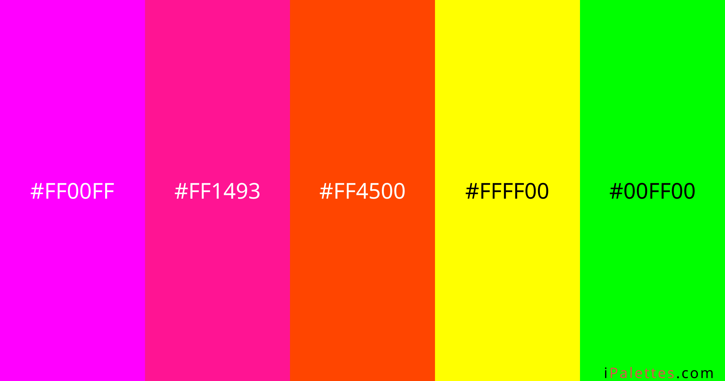 Neon Lights Color Palette and colors #FF00FF #FF1493 #FF4500 #FFFF00 ...