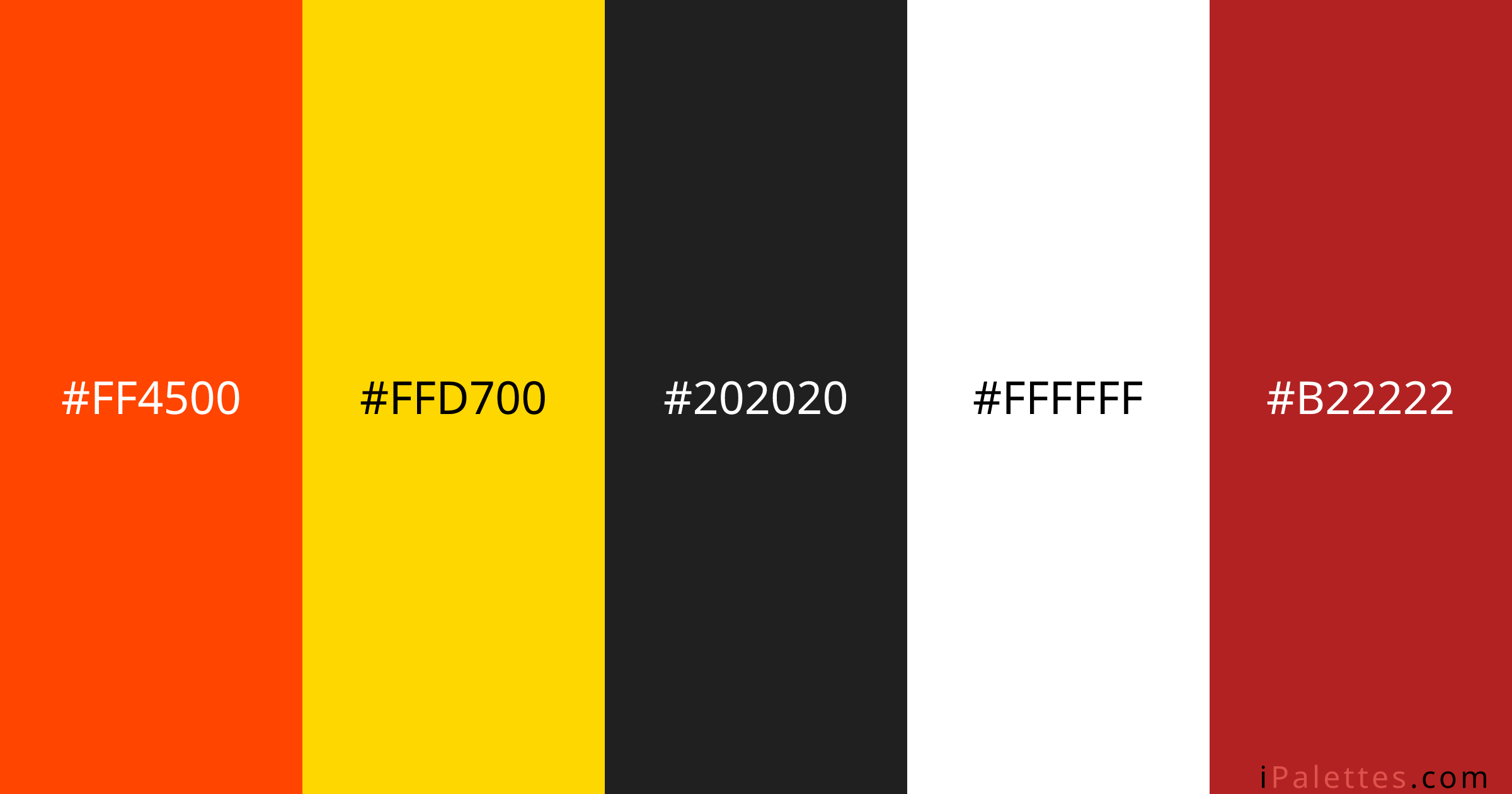 Faleris Color Palette and colors #FF4500 #FFD700 #202020 #FFFFFF # ...