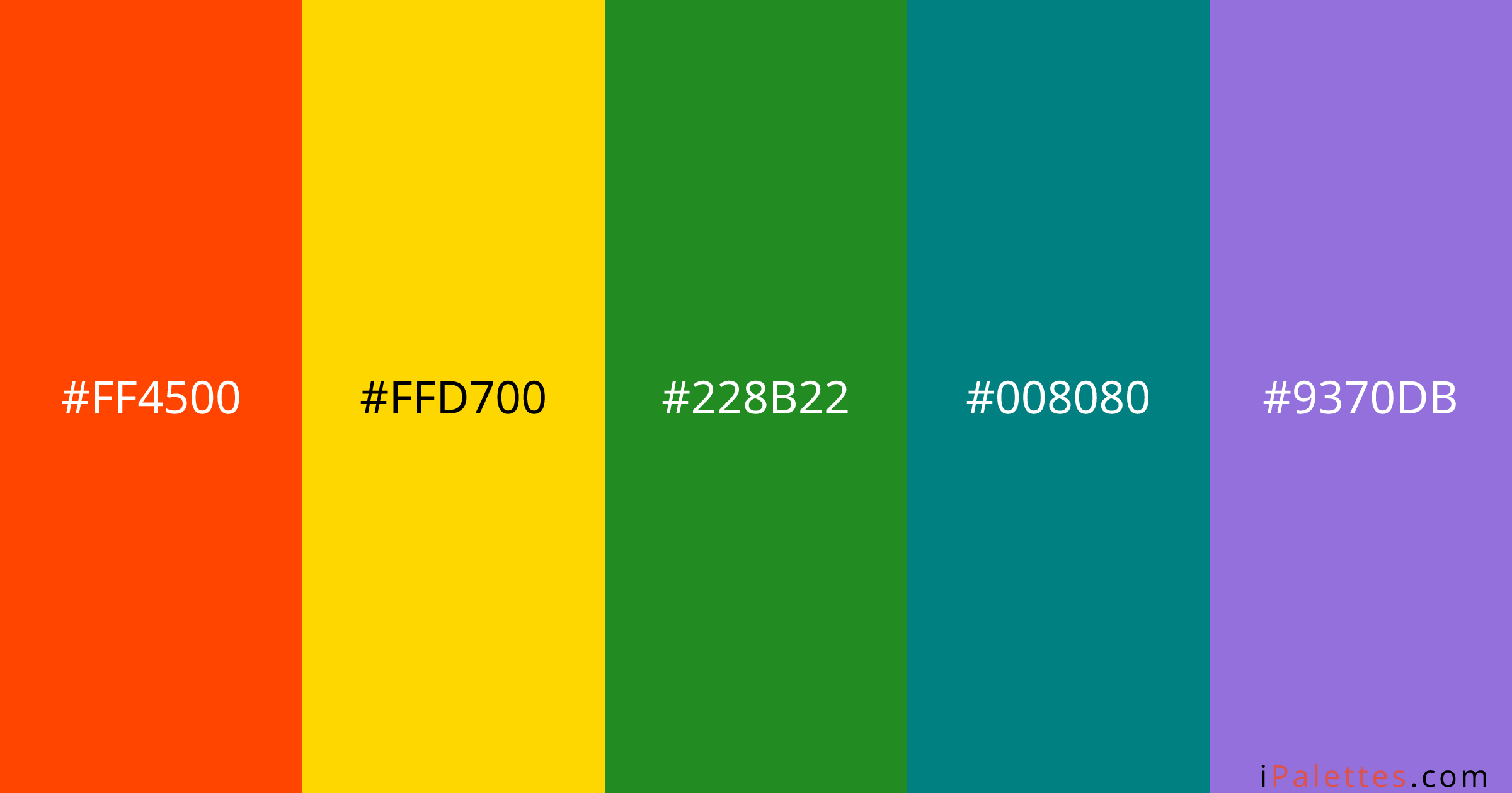 Indian Color Palette and colors #FF4500 #FFD700 #228B22 #008080 #9370DB ...