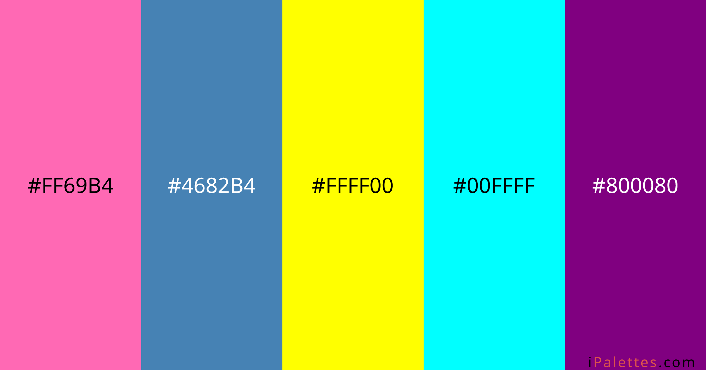 Future nostalgia Color Palette and colors #FF69B4 #4682B4 #FFFF00 ...