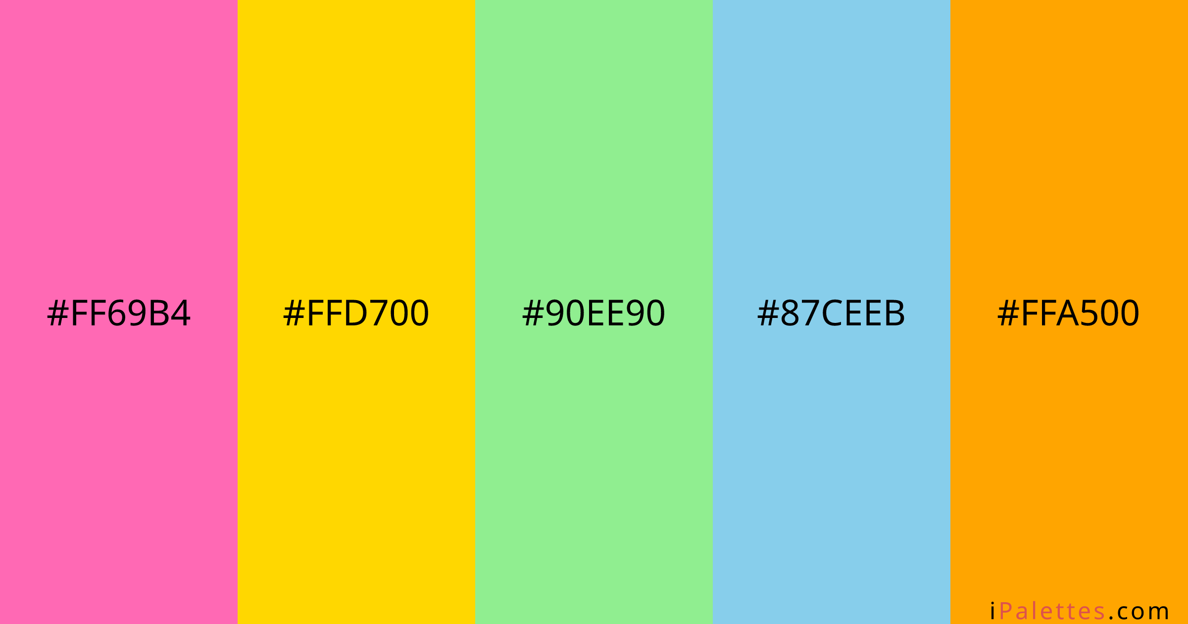 Kids Color Palette and colors #FF69B4 #FFD700 #90EE90 #87CEEB #FFA500 ...