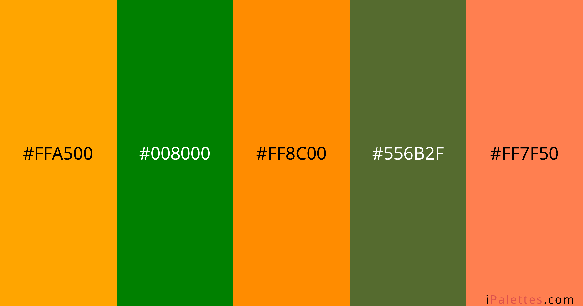 Orange and Green Color Palette and colors #FFA500 #008000 #FF8C00 ...