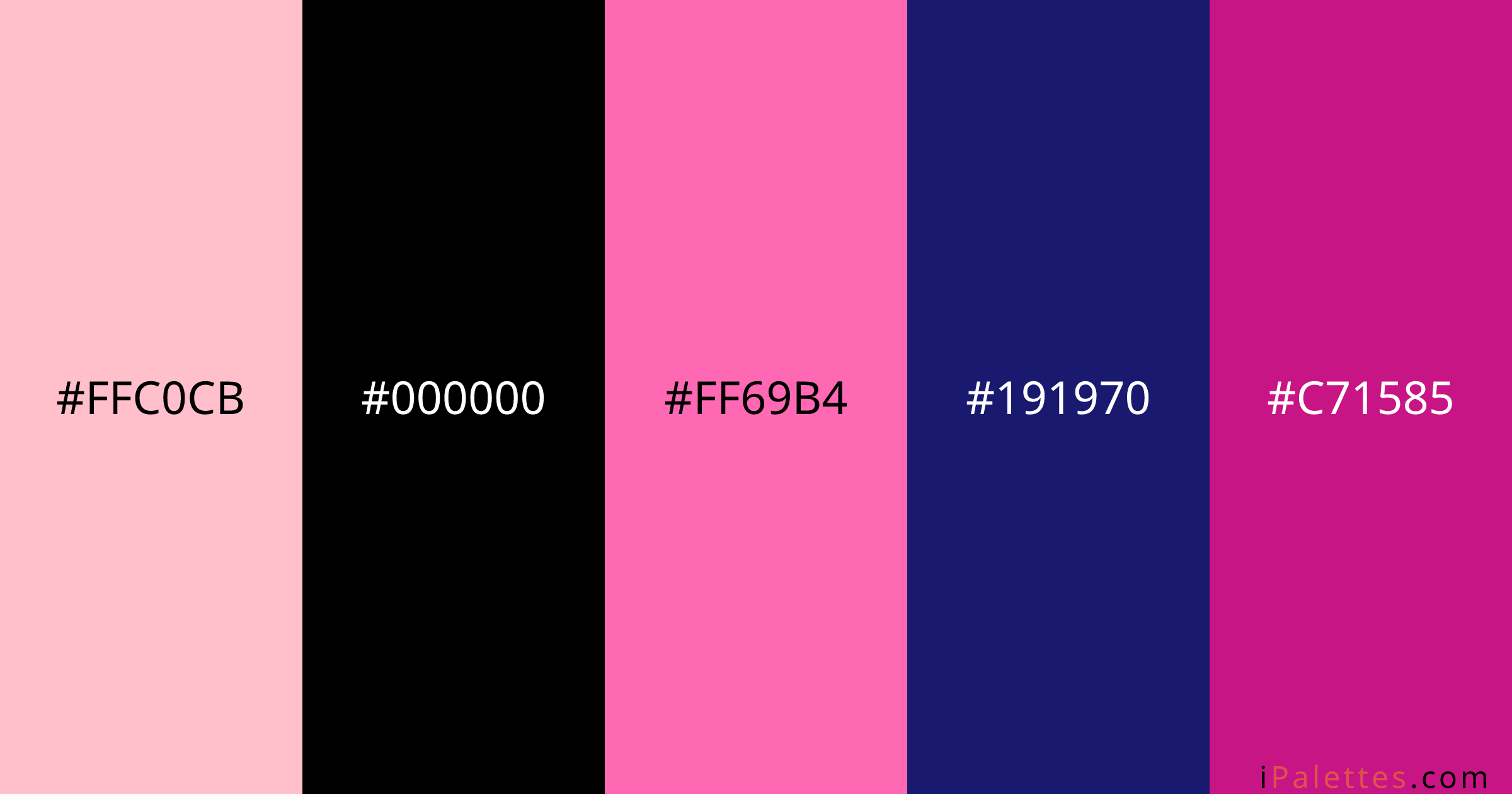 Pink and Black Color Palette and colors #FFC0CB #000000 #FF69B4 #191970 ...