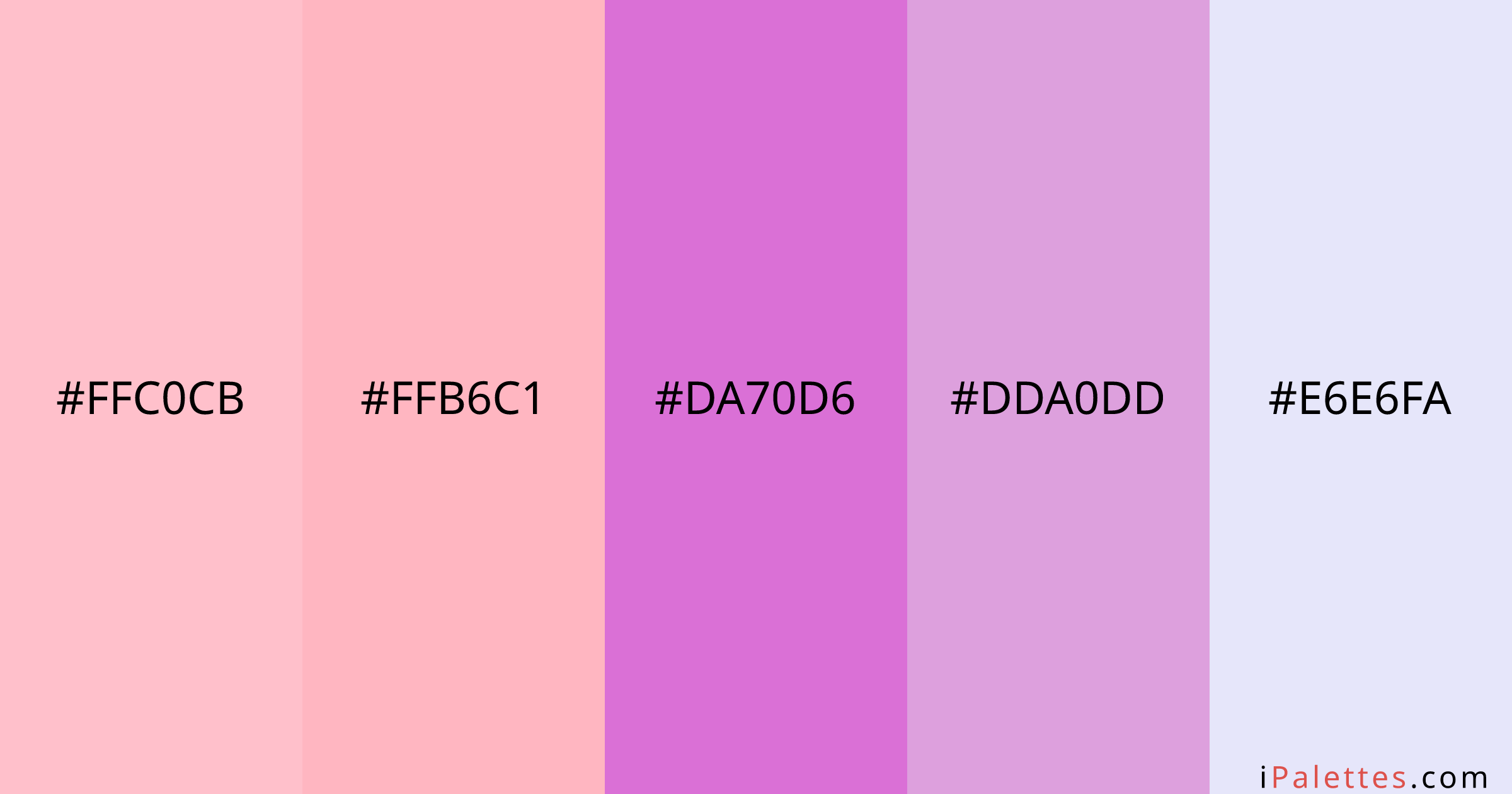 Romantic Color Palette and colors #FFC0CB #FFB6C1 #DA70D6 #DDA0DD # ...
