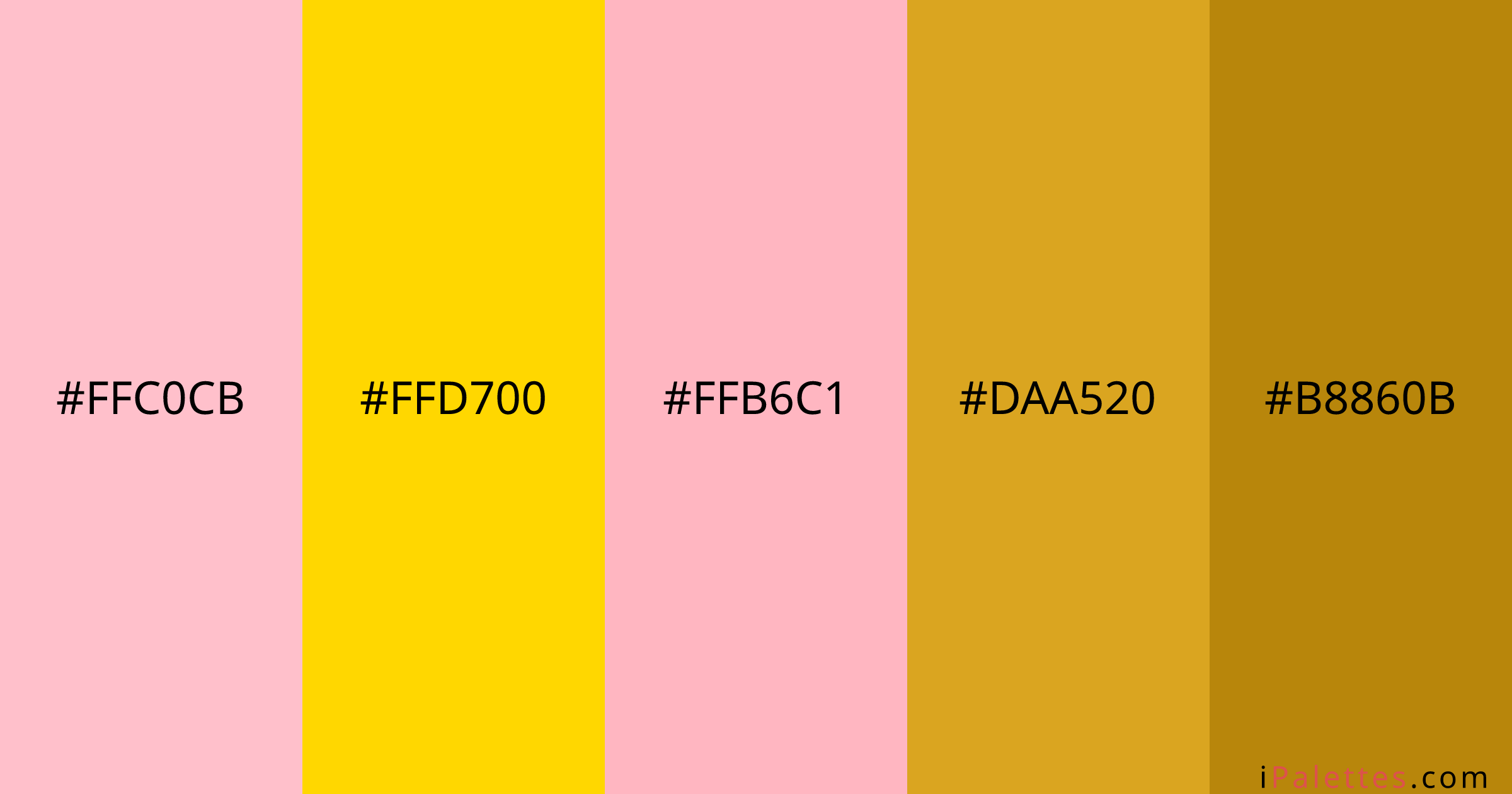 Pink and Gold Color Palette and colors #FFC0CB #FFD700 #FFB6C1 #DAA520 ...