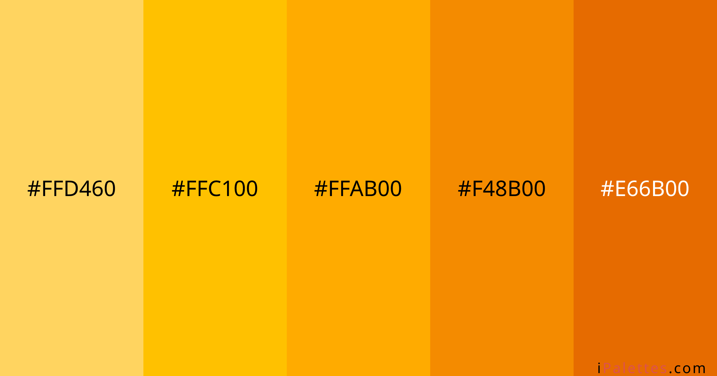 Summer Color Palette and colors #FFD460 #FFC100 #FFAB00 #F48B00 #E66B00 ...