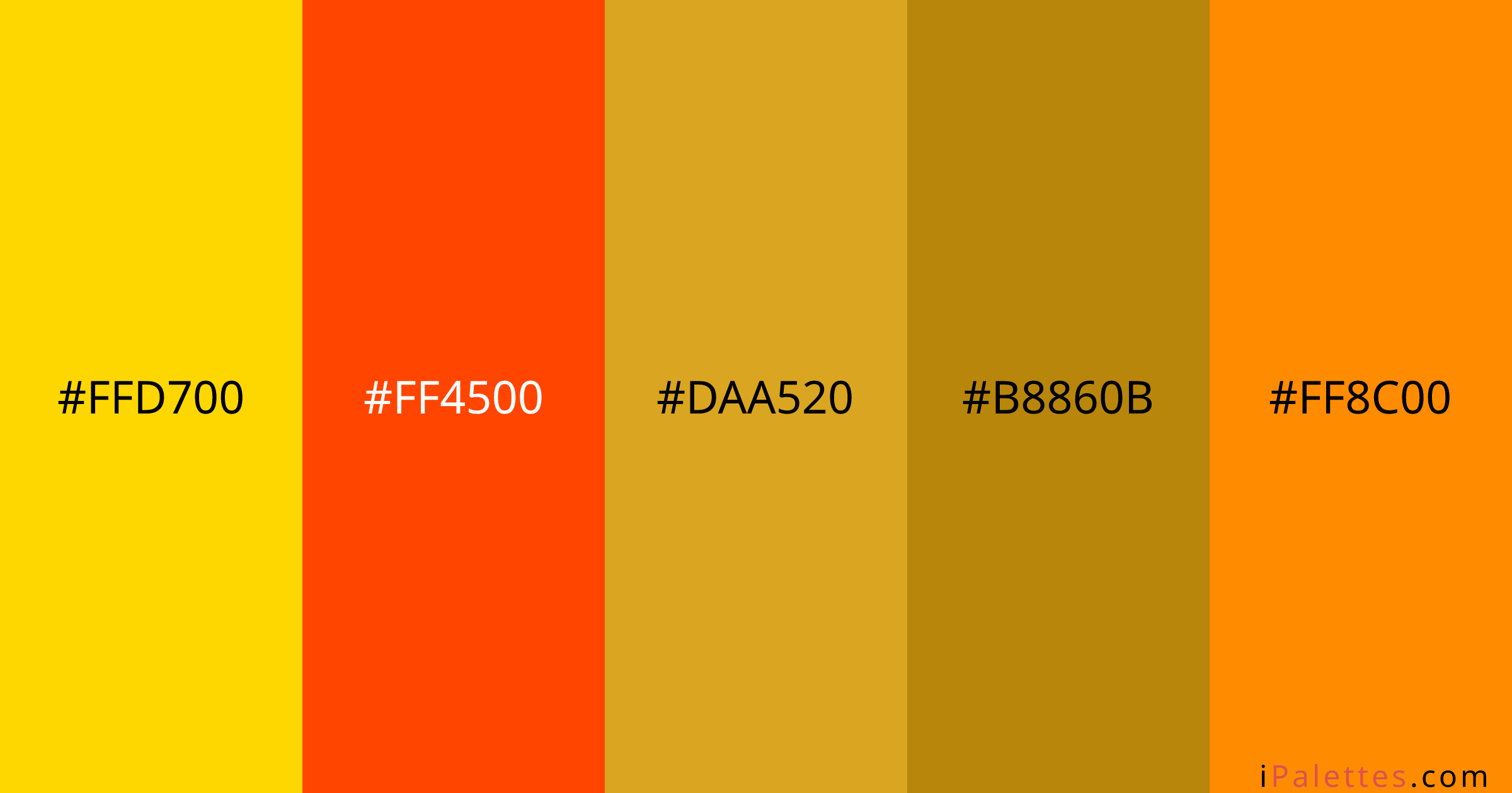 Glorious Color Palette and colors #FFD700 #FF4500 #DAA520 #B8860B # ...