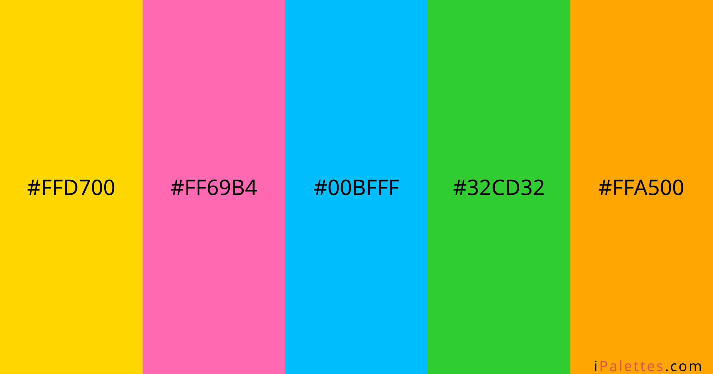 Chicfetti Color Palette and colors #FFD700 #FF69B4 #00BFFF #32CD32 # ...