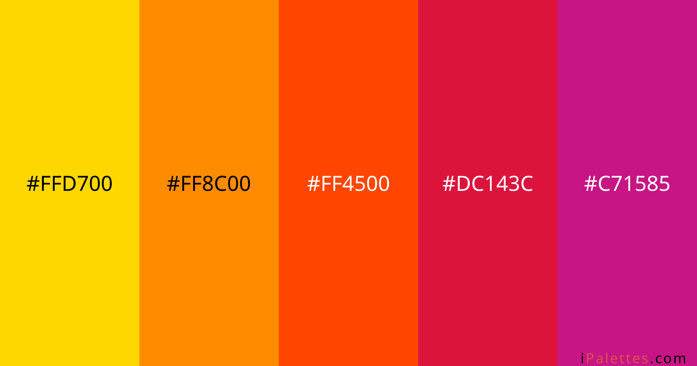 NFT Color Palette and colors #FFD700 #FF8C00 #FF4500 #DC143C #C71585 ...