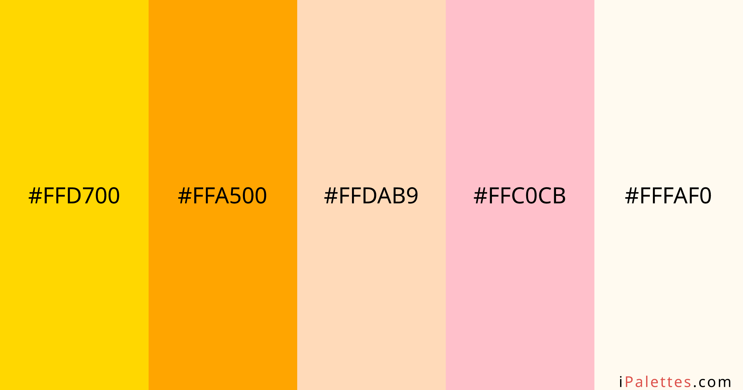 Sunrise Color Palette and colors #FFD700 #FFA500 #FFDAB9 #FFC0CB # ...