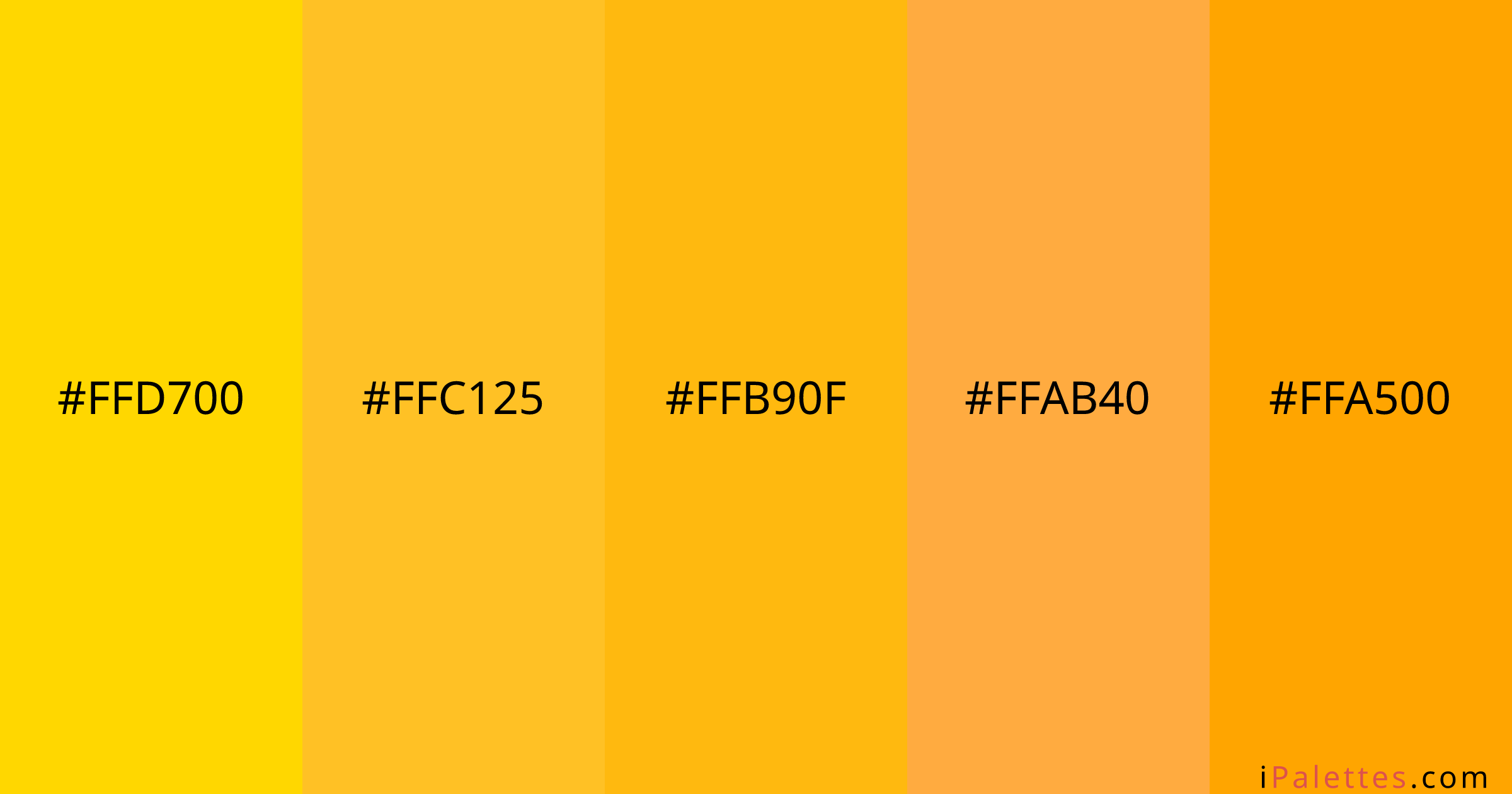 Golden Hour Color Palette and colors #FFD700 #FFC125 #FFB90F #FFAB40 # ...