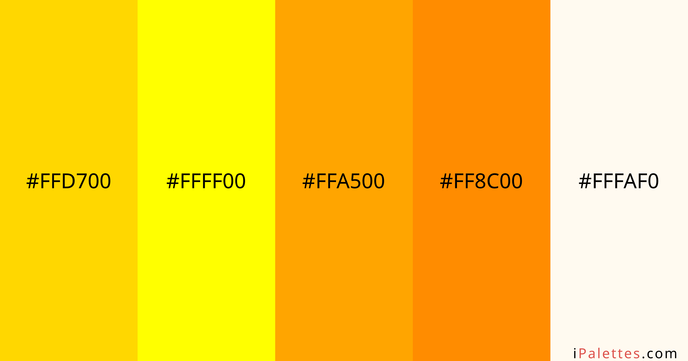 Sun Color Palette and colors #FFD700 #FFFF00 #FFA500 #FF8C00 #FFFAF0 ...