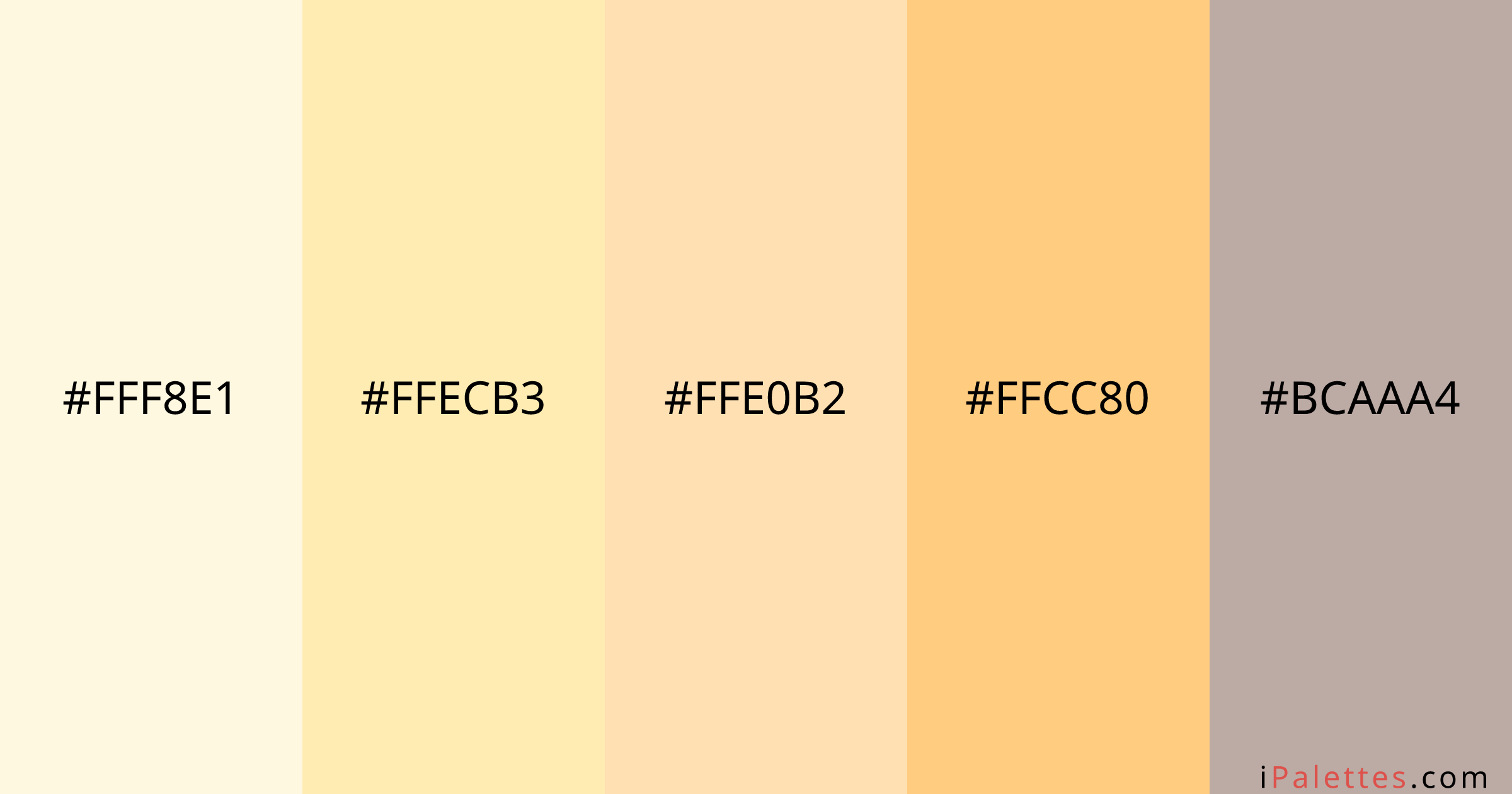 Wedding Color Palette and colors #FFF8E1 #FFECB3 #FFE0B2 #FFCC80 # ...