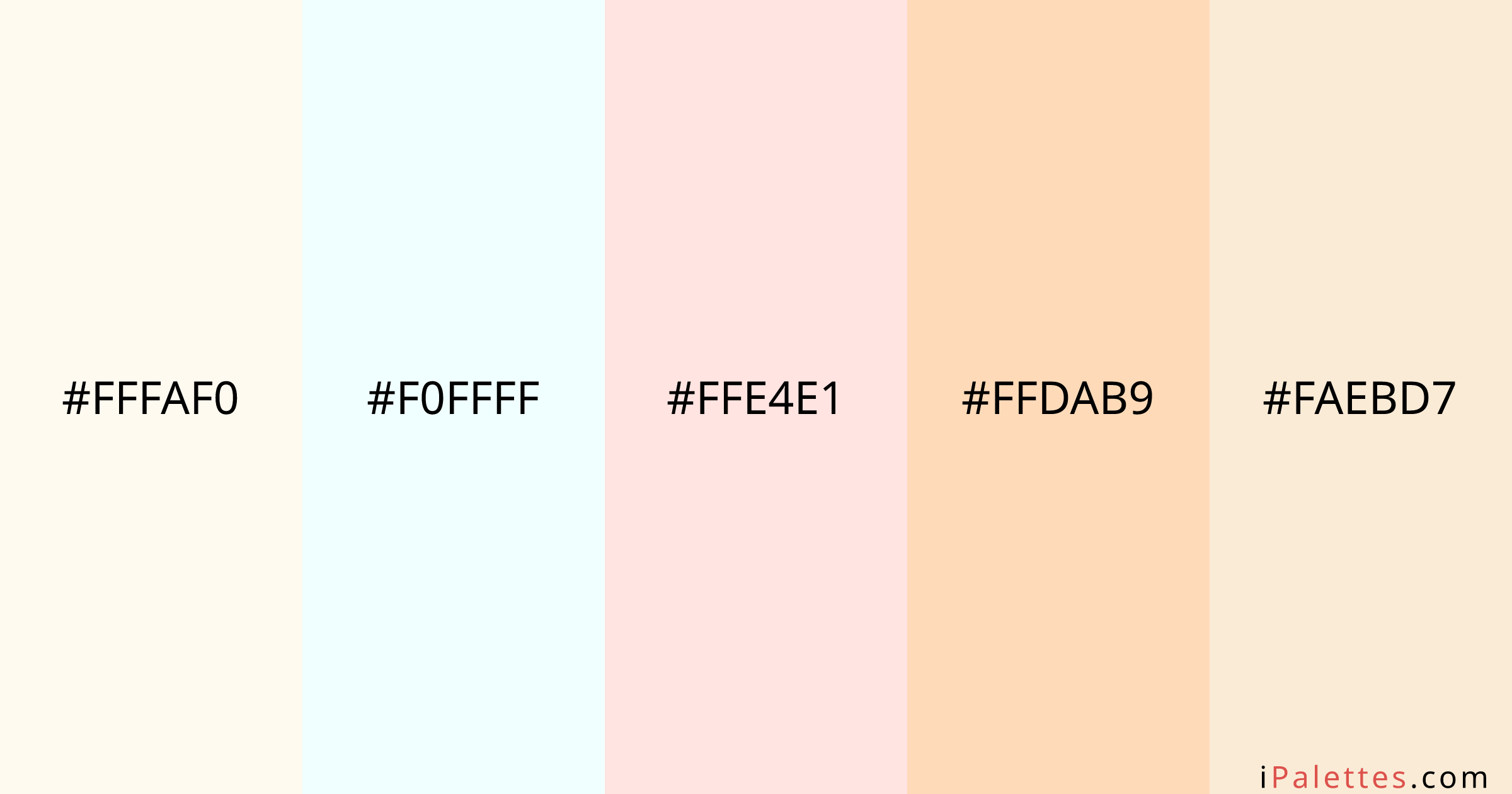 WandaVision Color Palette and colors #FFFAF0 #F0FFFF #FFE4E1 #FFDAB9 # ...