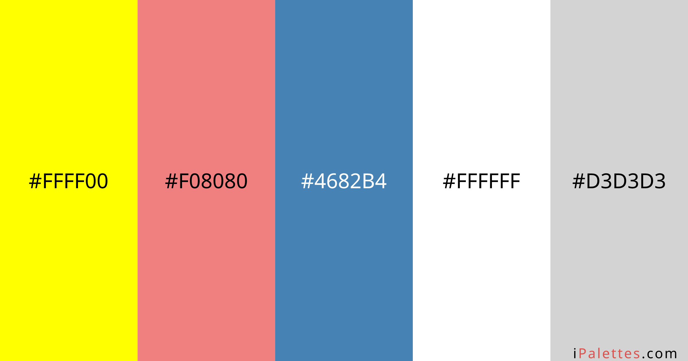 Rapunzel Color Palette and colors #FFFF00 #F08080 #4682B4 #FFFFFF # ...
