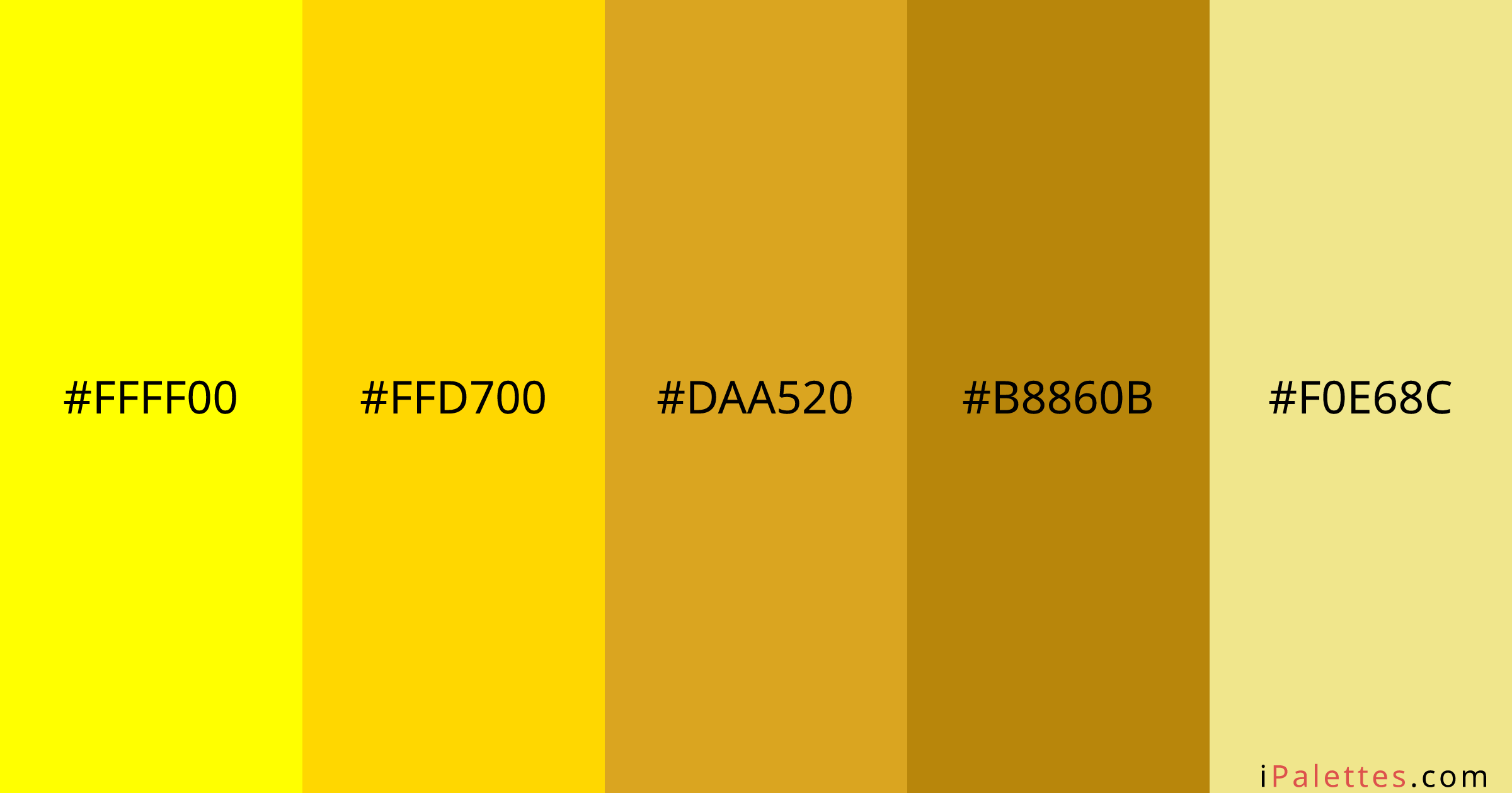 Kinich Color Palette and colors #FFFF00 #FFD700 #DAA520 #B8860B #F0E68C ...