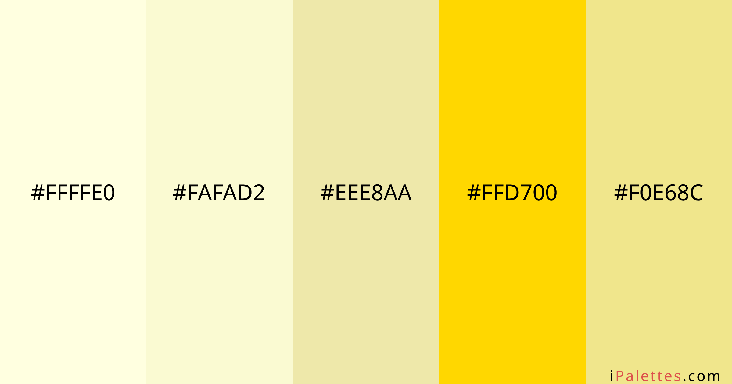 Blonde Hair Color Palette and colors #FFFFE0 #FAFAD2 #EEE8AA #FFD700 # ...