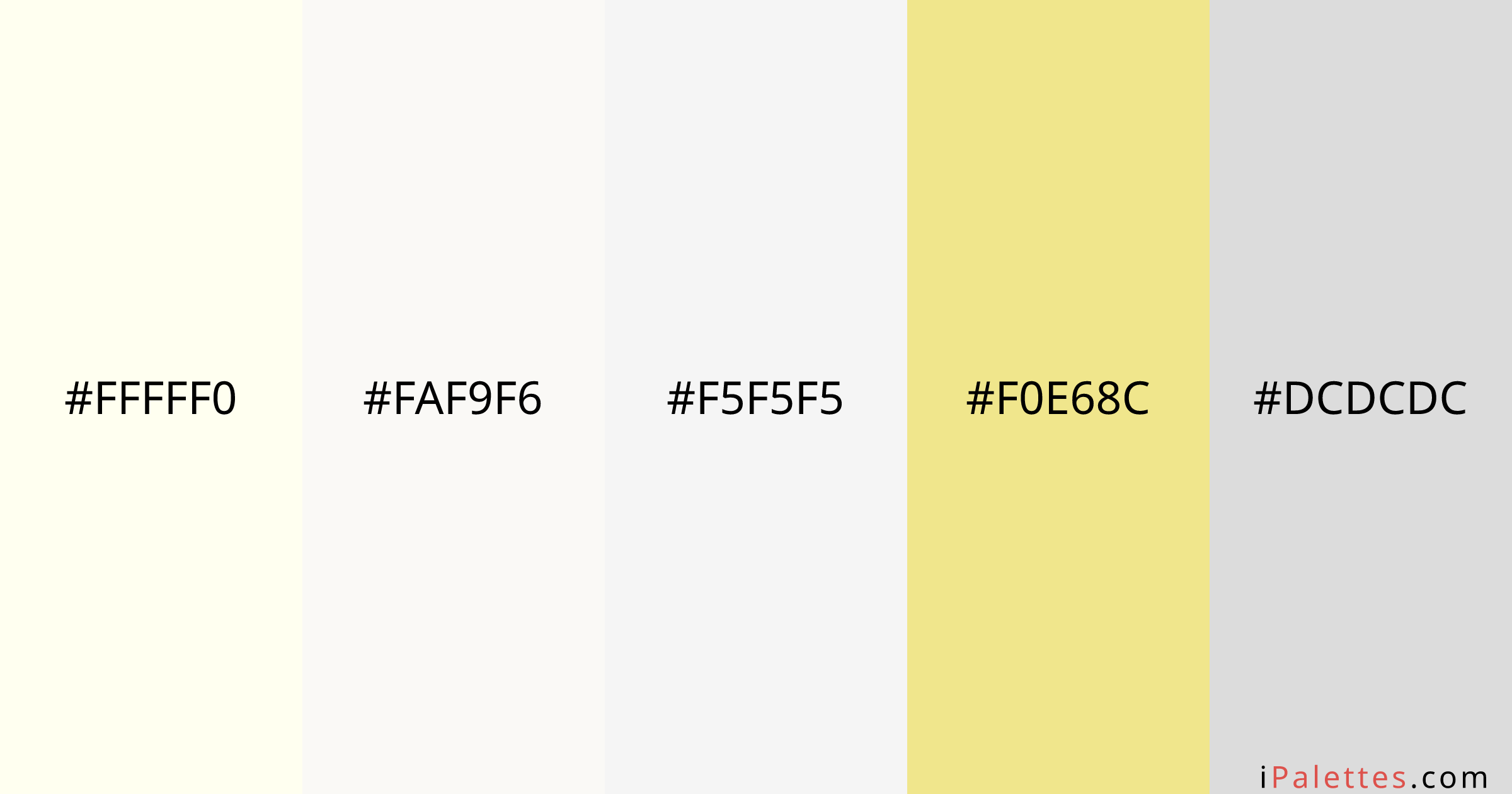 Ivory Color Palette and colors #FFFFF0 #FAF9F6 #F5F5F5 #F0E68C #DCDCDC ...