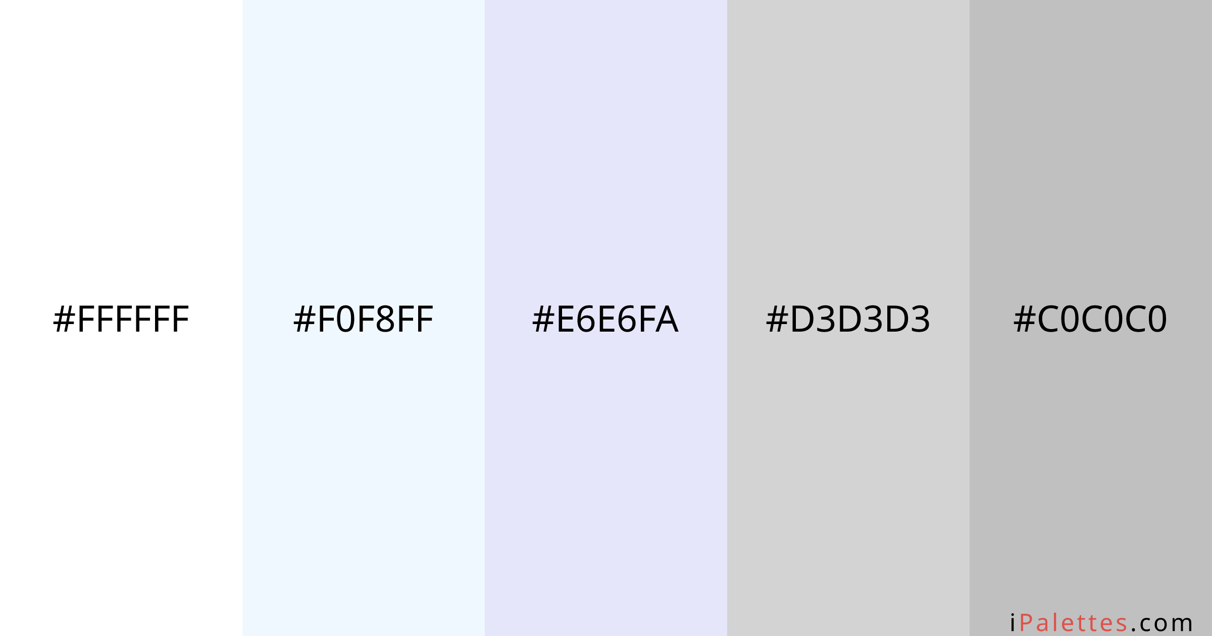 Ghost Color Palette and colors #FFFFFF #F0F8FF #E6E6FA #D3D3D3 #C0C0C0 ...