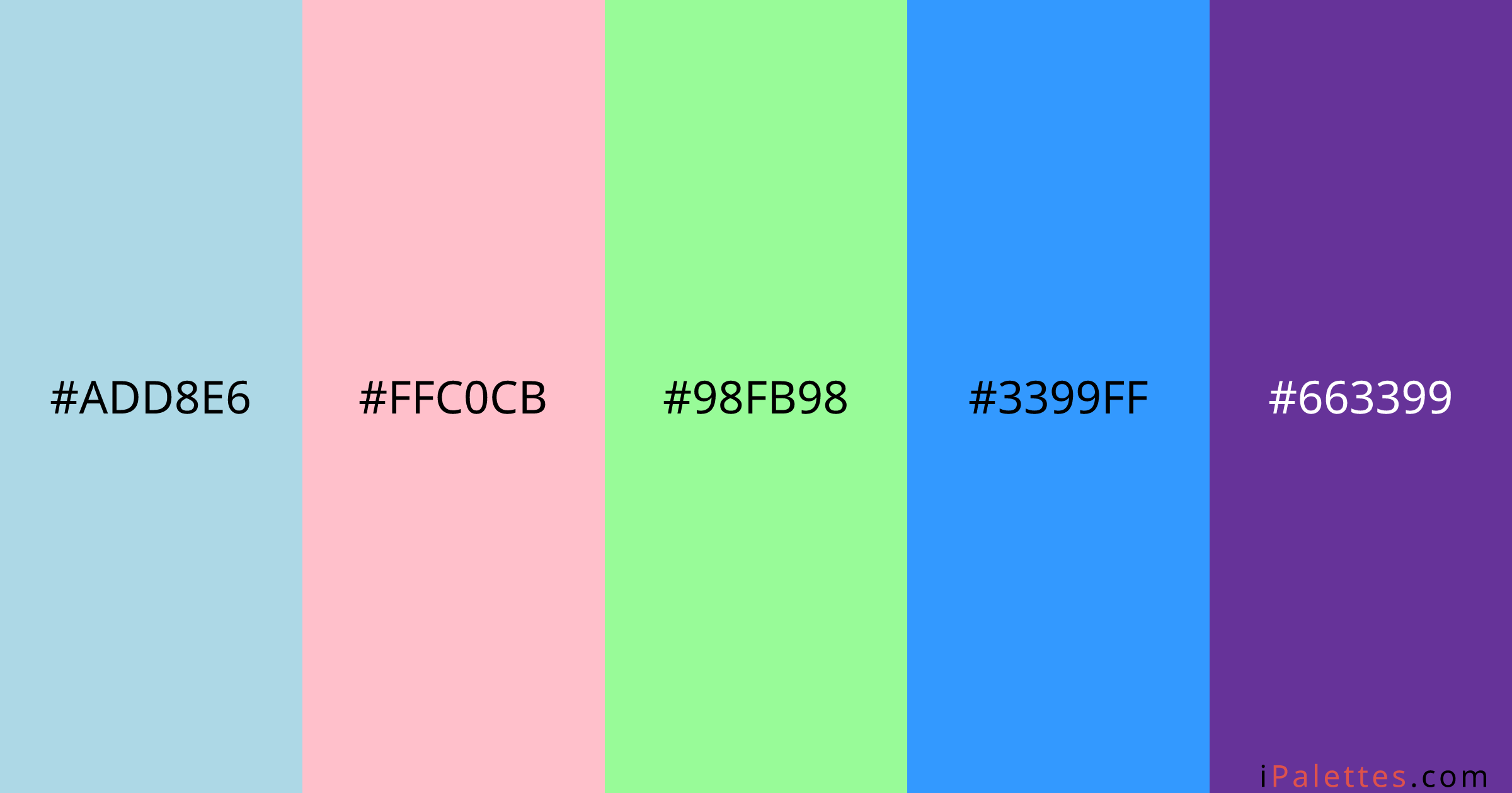 Blue pink with green accent Color Palette and colors #add8e6 #ffc0cb ...