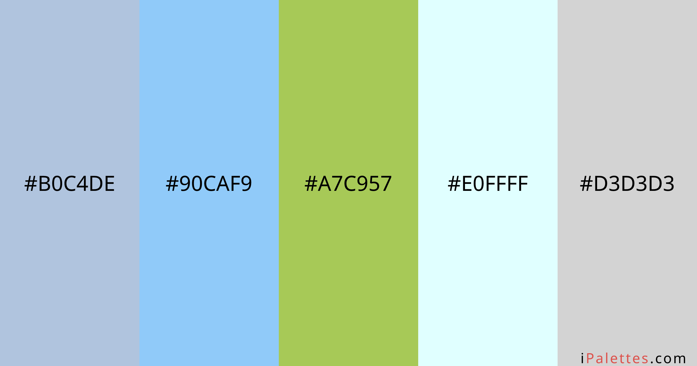 Calm Color Palette and colors #b0c4de #90caf9 #a7c957 #e0ffff #d3d3d3 ...