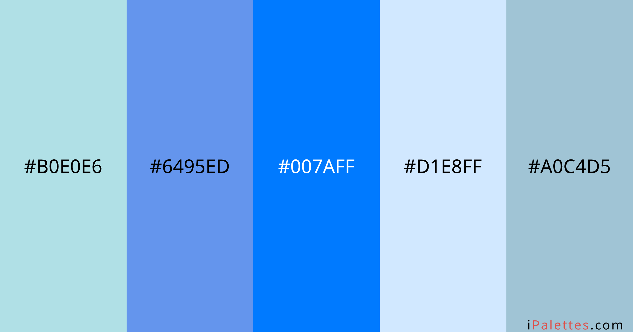 Element Ice Color Palette and colors #b0e0e6 #6495ed #007aff #d1e8ff # ...