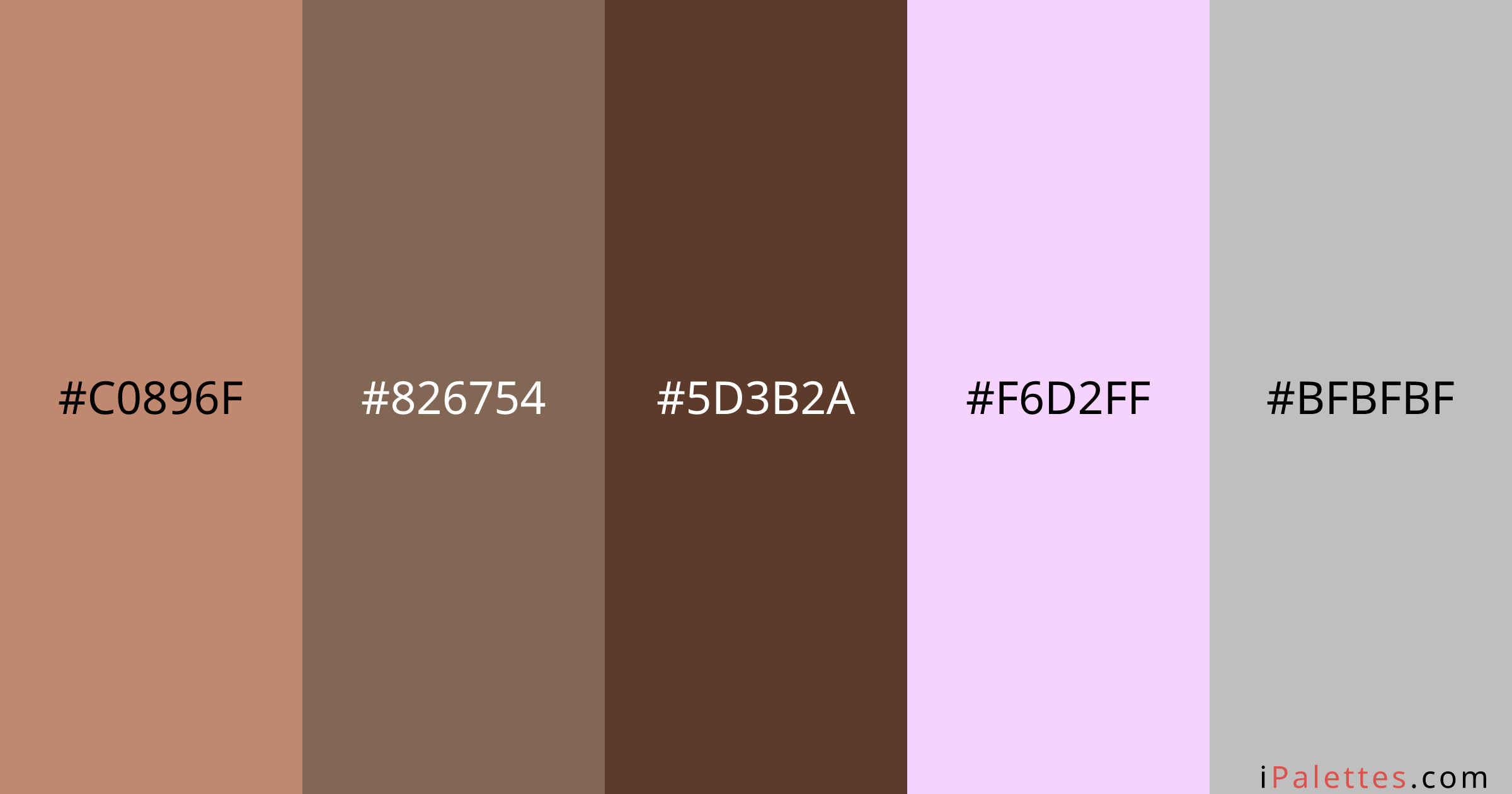 Vip Color Palette and colors #c0896f #826754 #5d3b2a #f6d2ff #bfbfbf ...