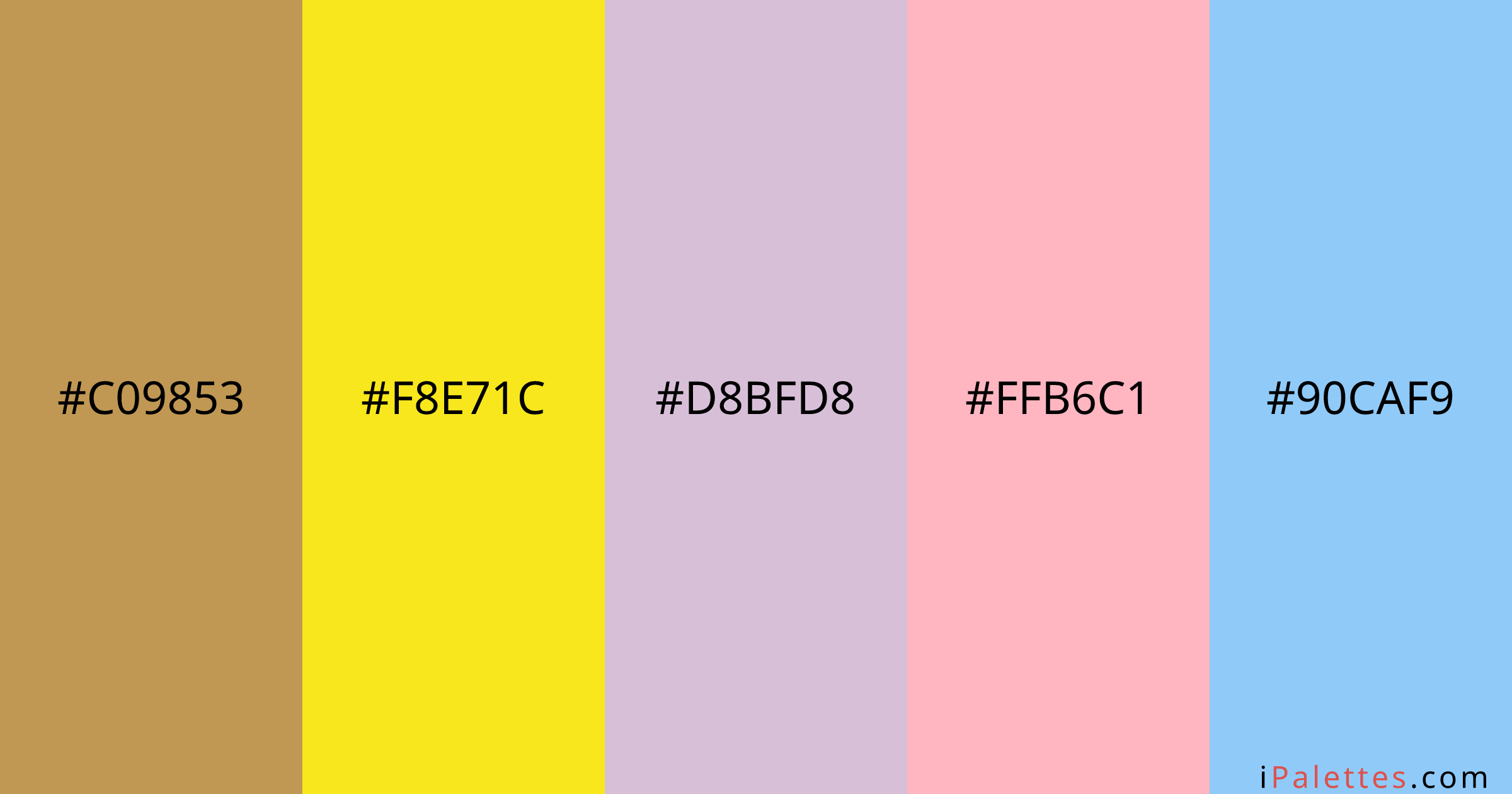 可可蛋奶 Color Palette and colors #c09853 #f8e71c #d8bfd8 #ffb6c1 #90caf9 ...